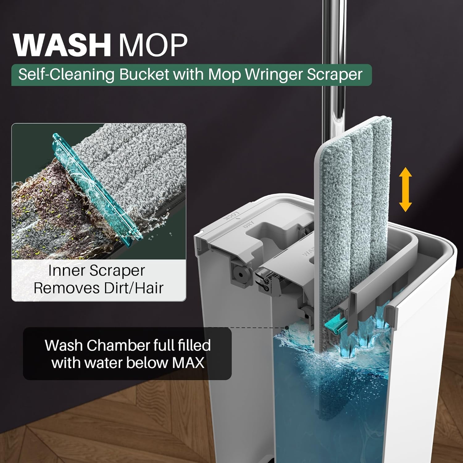 Mop and Bucket with Wringer Set with 61" Mop Handle with Flexible 13 ...