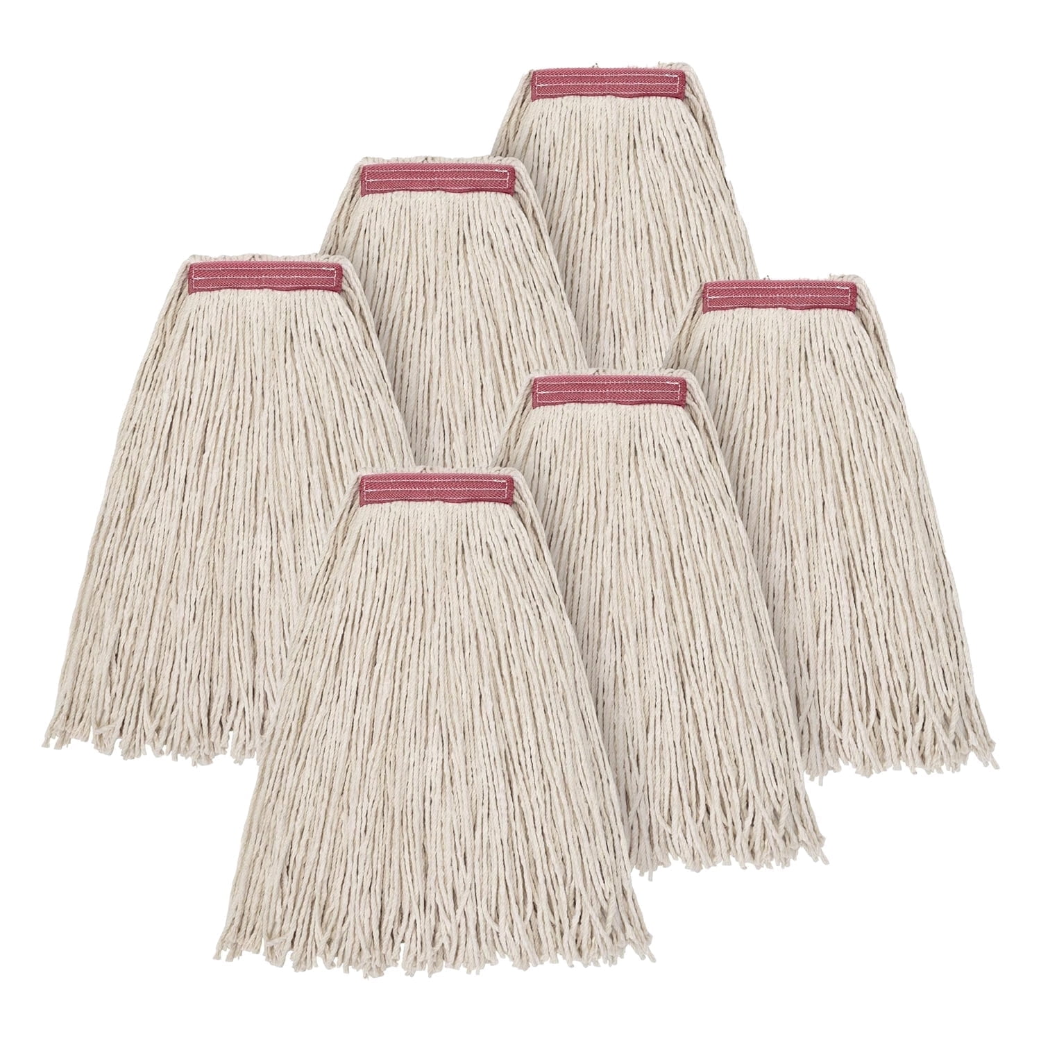 Moptimistic 16oz Cotton Floor Mop Head | Pack of 6 | Red Color Band ...