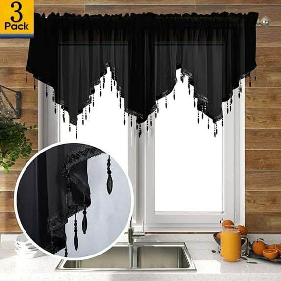 Moqsnm 3 Piece Beaded Triangle Sheer Valance Curtains for Windows ...
