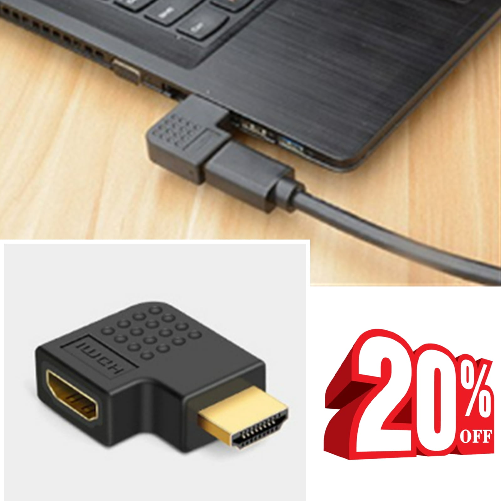Moqsnm 90 DEGREE RIGHT ANGLE / 270 HDMI 4K CABLE ADAPTER Female to Male ...