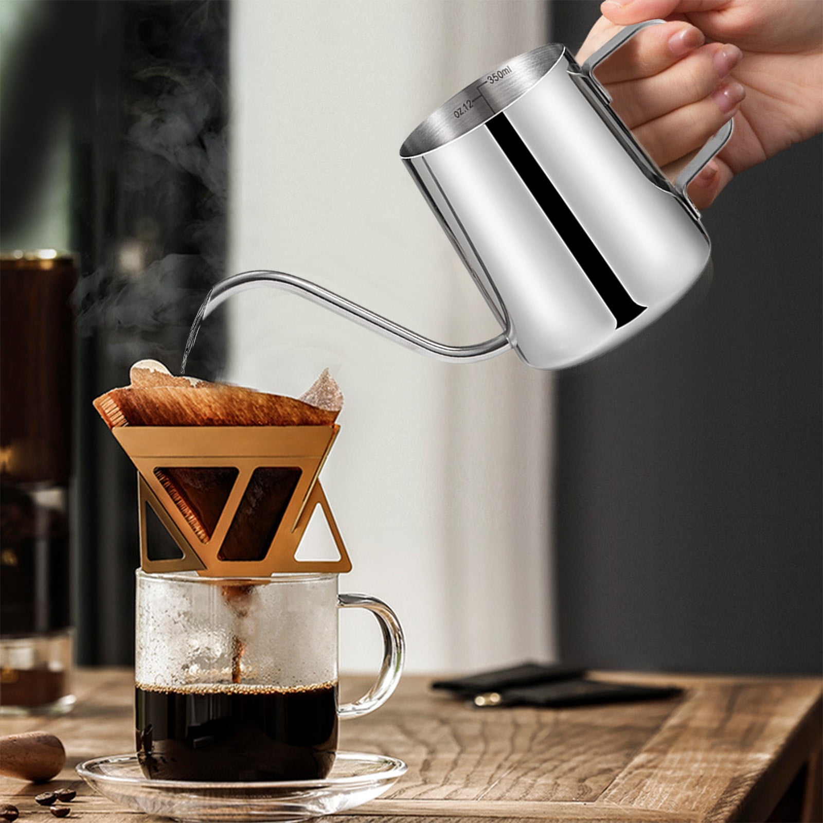 Moqsnm Milk Frothing Pitcher 350ml Milk Frother Cup Stainless Steel Jug ...