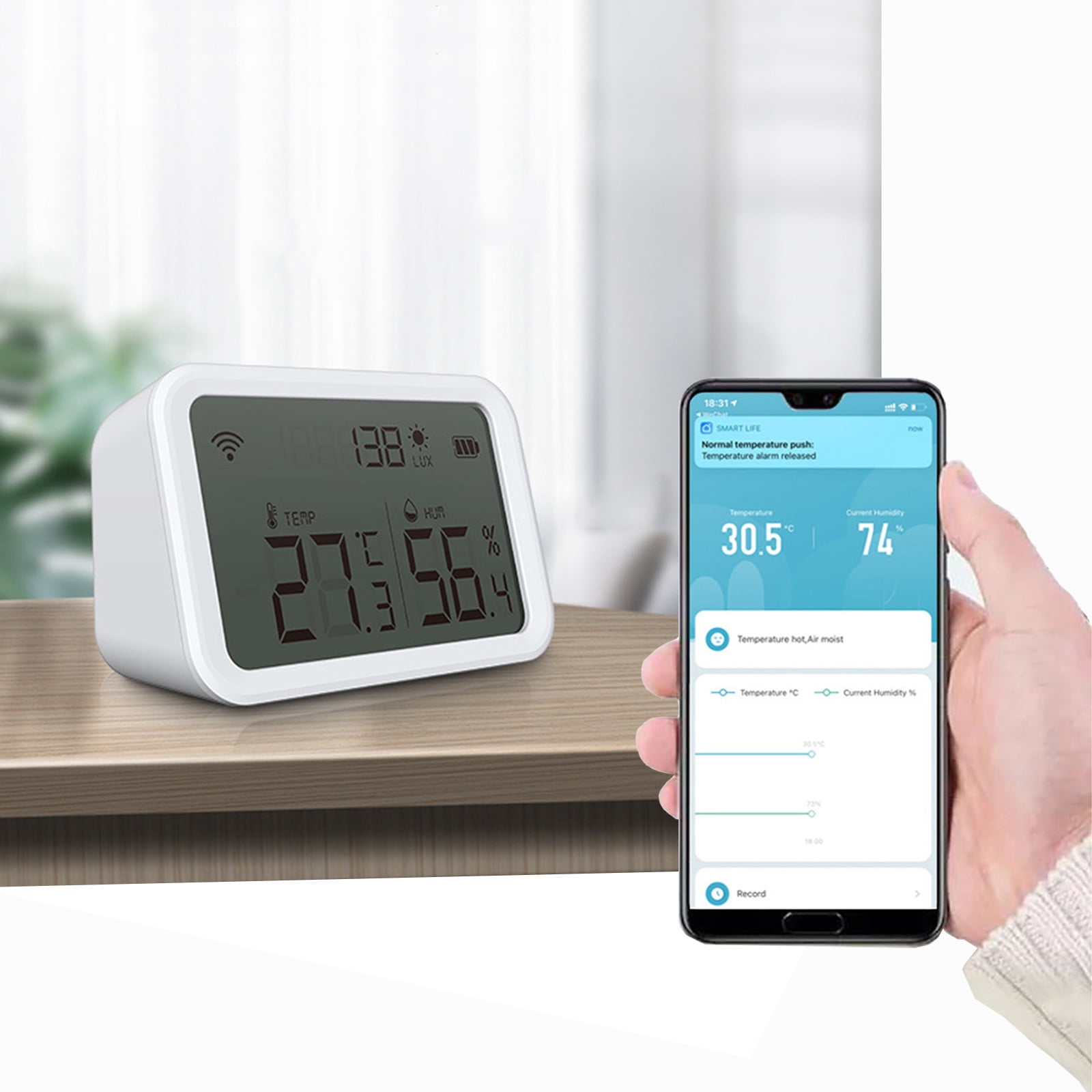 Moqsnm Tuya Smart WIFI Temperature Humidity And Light Sensor Alarm Can ...