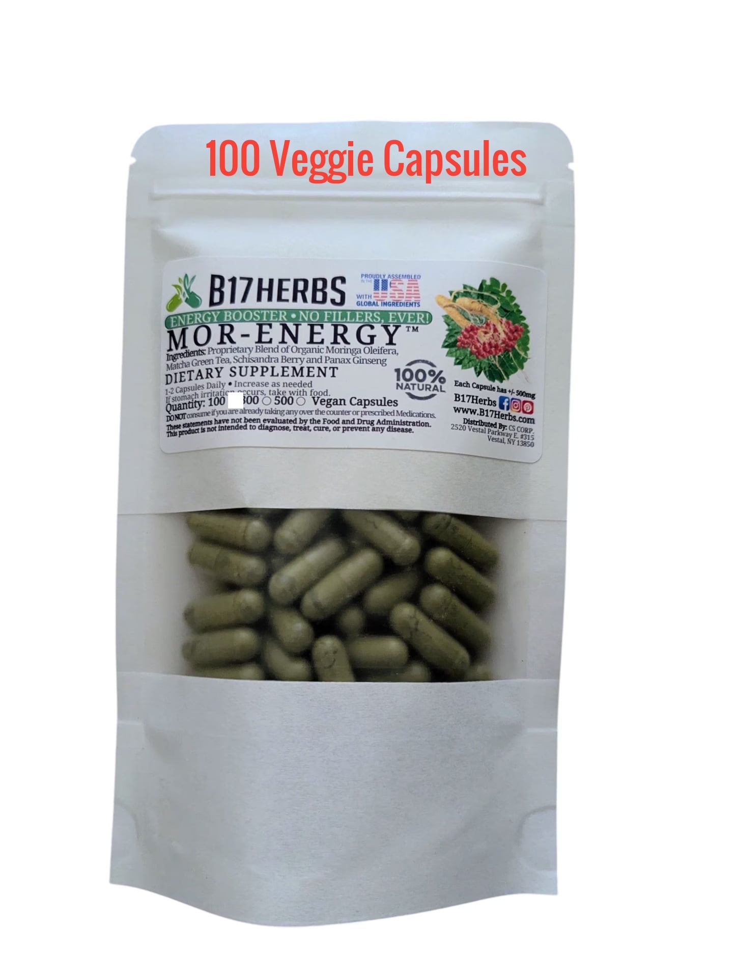 Mor-Energy Hand Blended Vegetarian Capsules w/ Moringa, Matcha Green ...