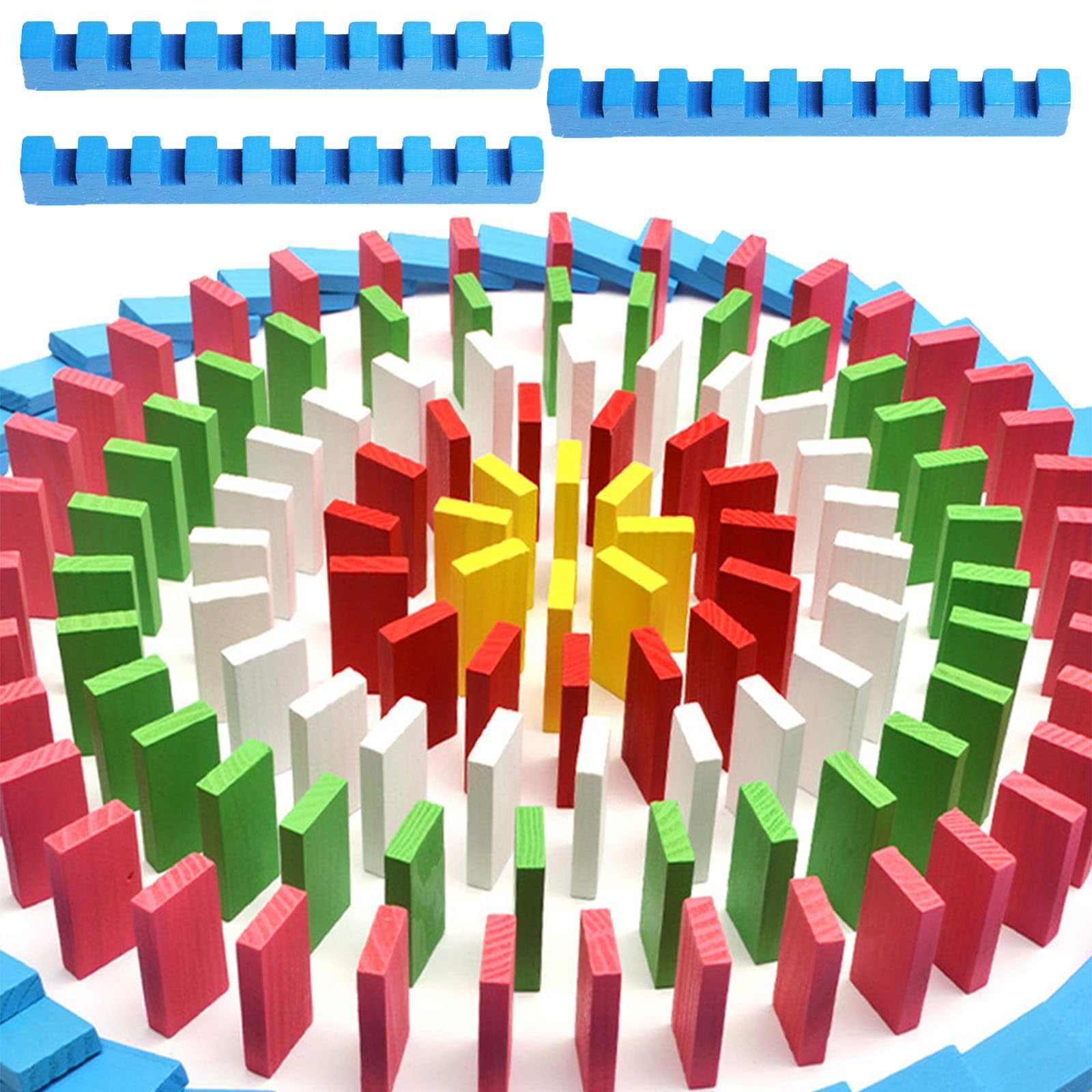 MorTime 1080 Pcs Wooden Dominoes Set, 10 Colors Building Blocks Bulk ...