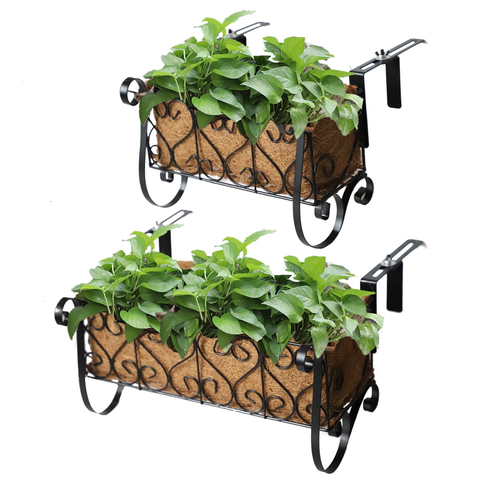 MorTime Iron Hanging Flower Rack Basket Shelf with Hooks, Railing ...