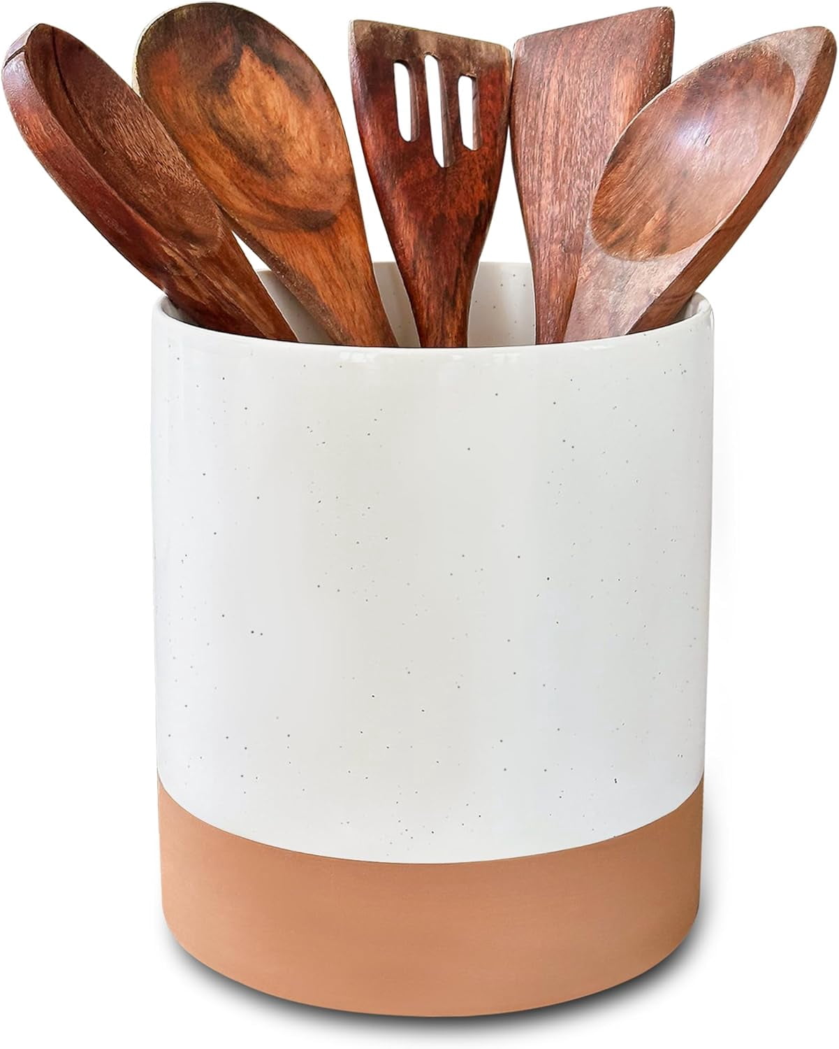 Mora Ceramic Kitchen Utensil Holder - Wooden Spoon & Spatula Crock for ...