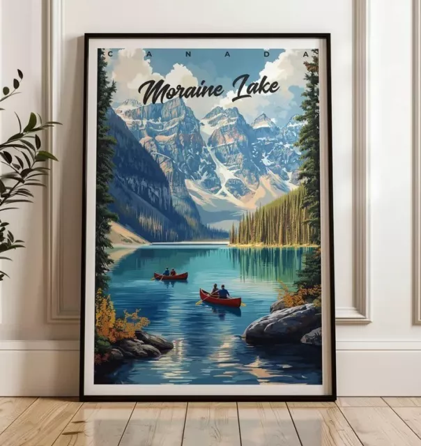 Moraine Lake Travel Poster - Canada Wall Art Print, Illustration, Home & Office NO FRAMED POSTER ...