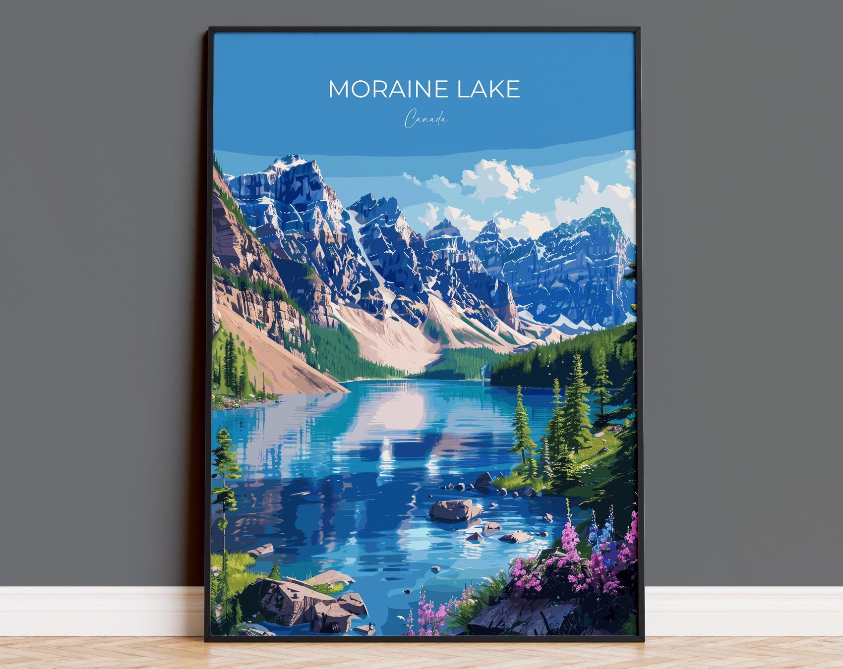 Moraine Lake Travel Poster, Travel Print of Lake Moraine, Canada Alberta Gift, Vancouver Art ...