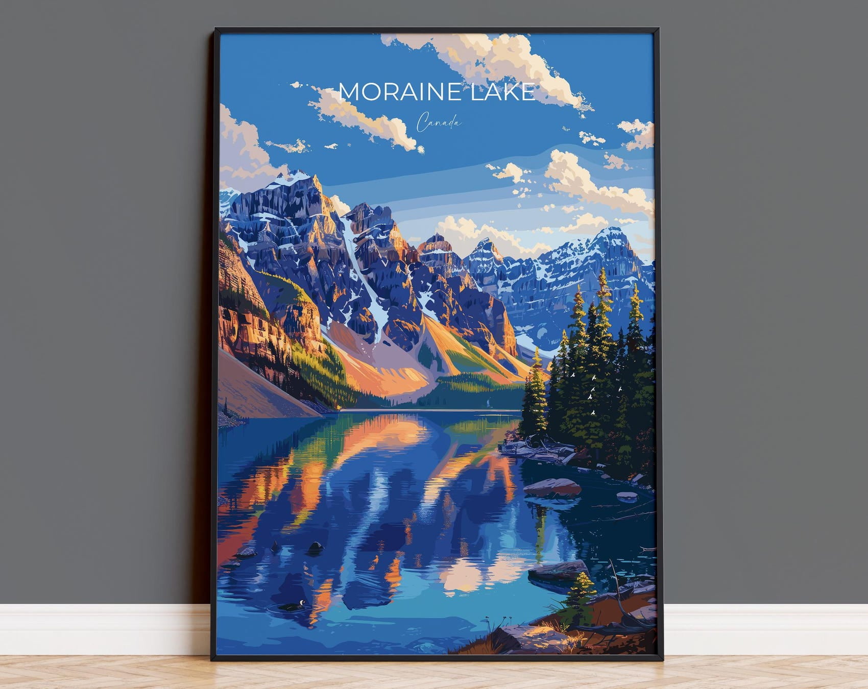 Moraine Lake Travel Poster, Travel Print of Lake Moraine, Canada Alberta Gift, Vancouver Art ...