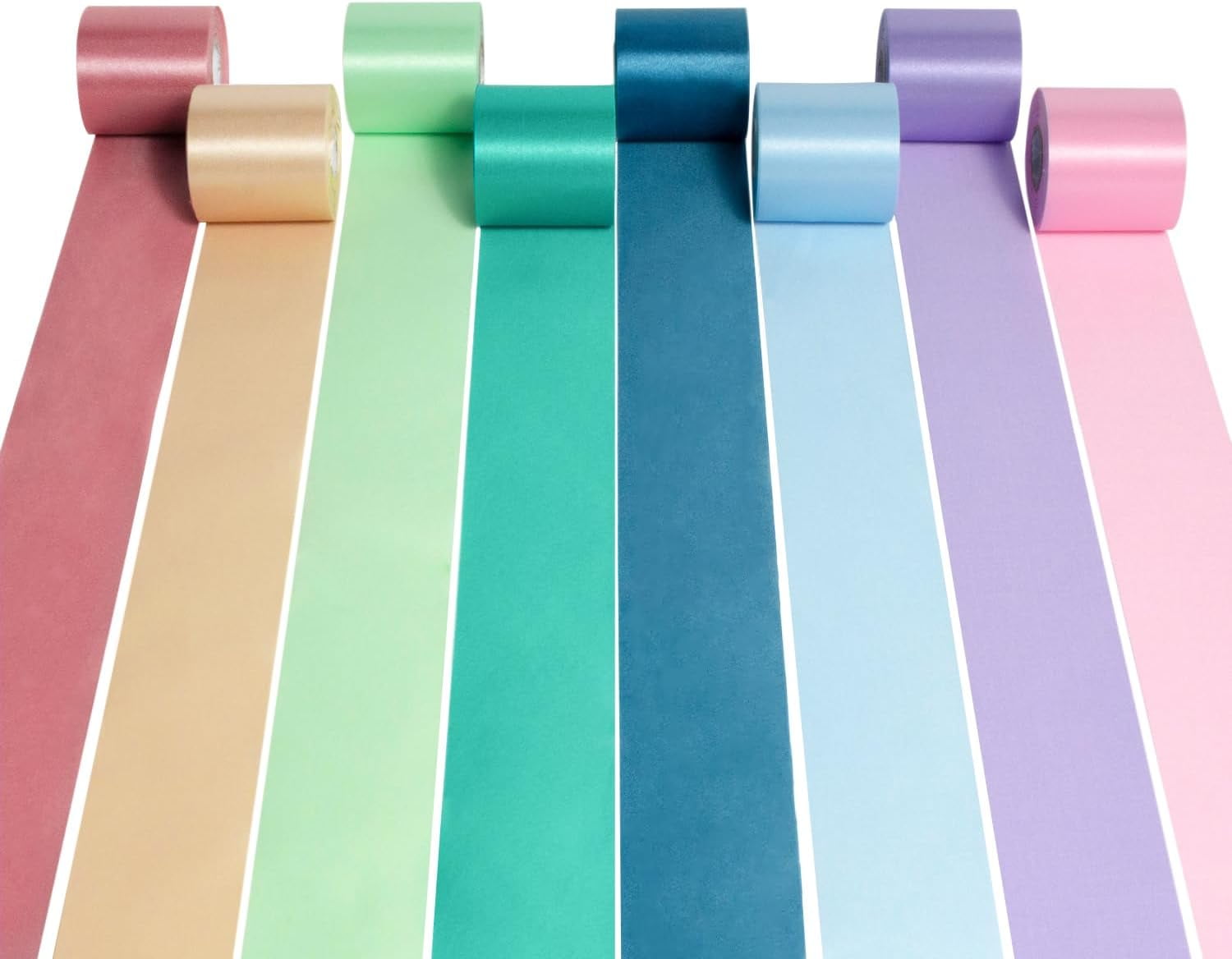 Morandi Rainbow Satin Ribbon 2 Inch Wide Colorful Ribbon 8 Rolls 87 Yds ...