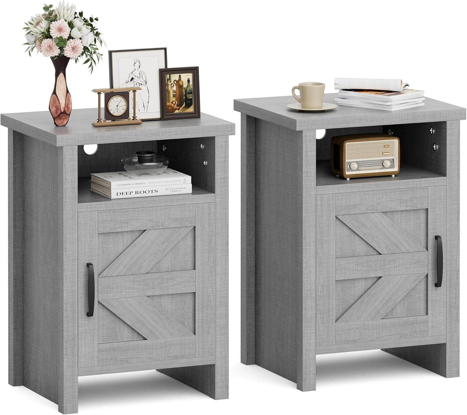 MorandiMal Farmhouse Nightstand, Modern Bedside Table with Barn Door ...
