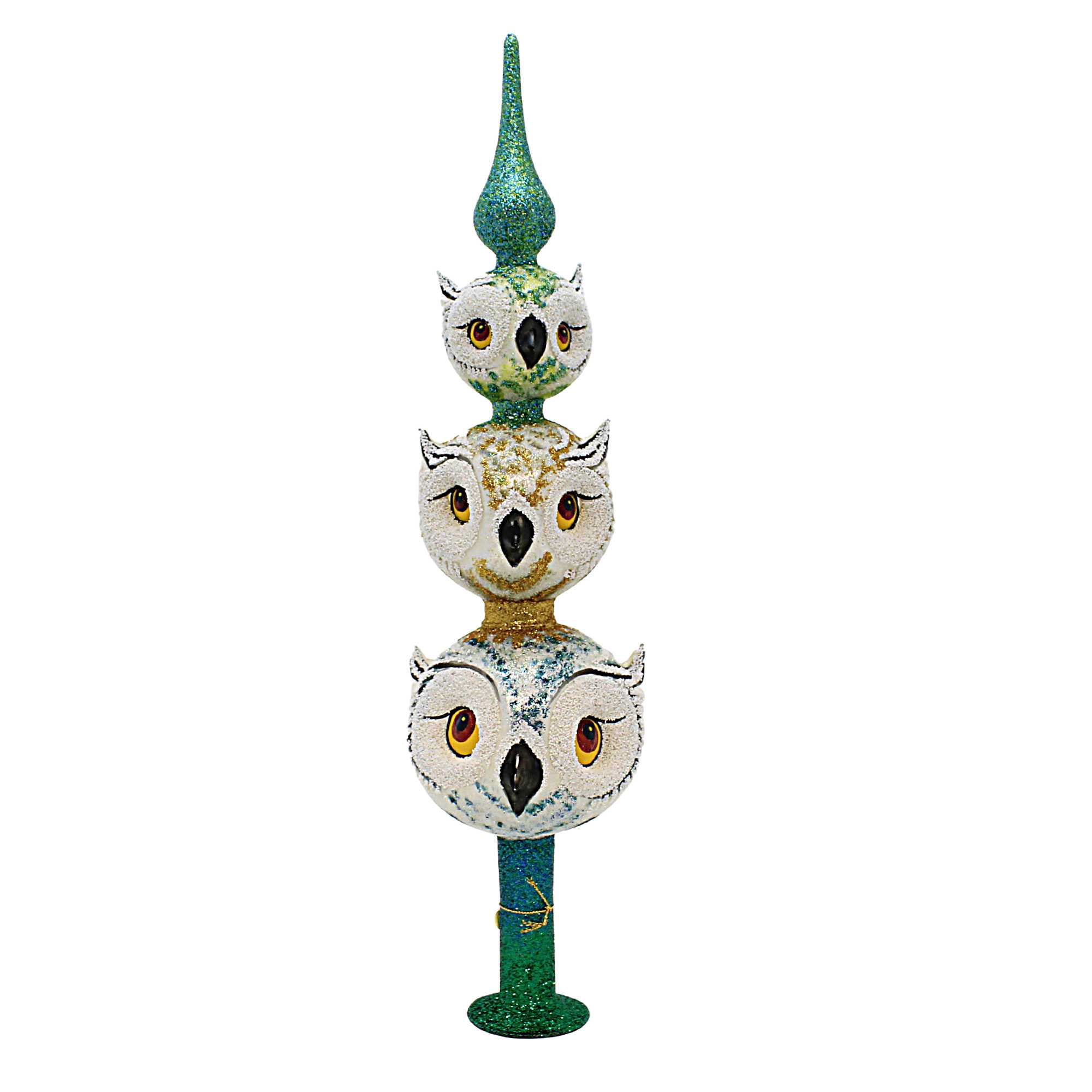 Morawski 20.00In White Owl Totem Tree Topper, Glass, Finial Bird ...