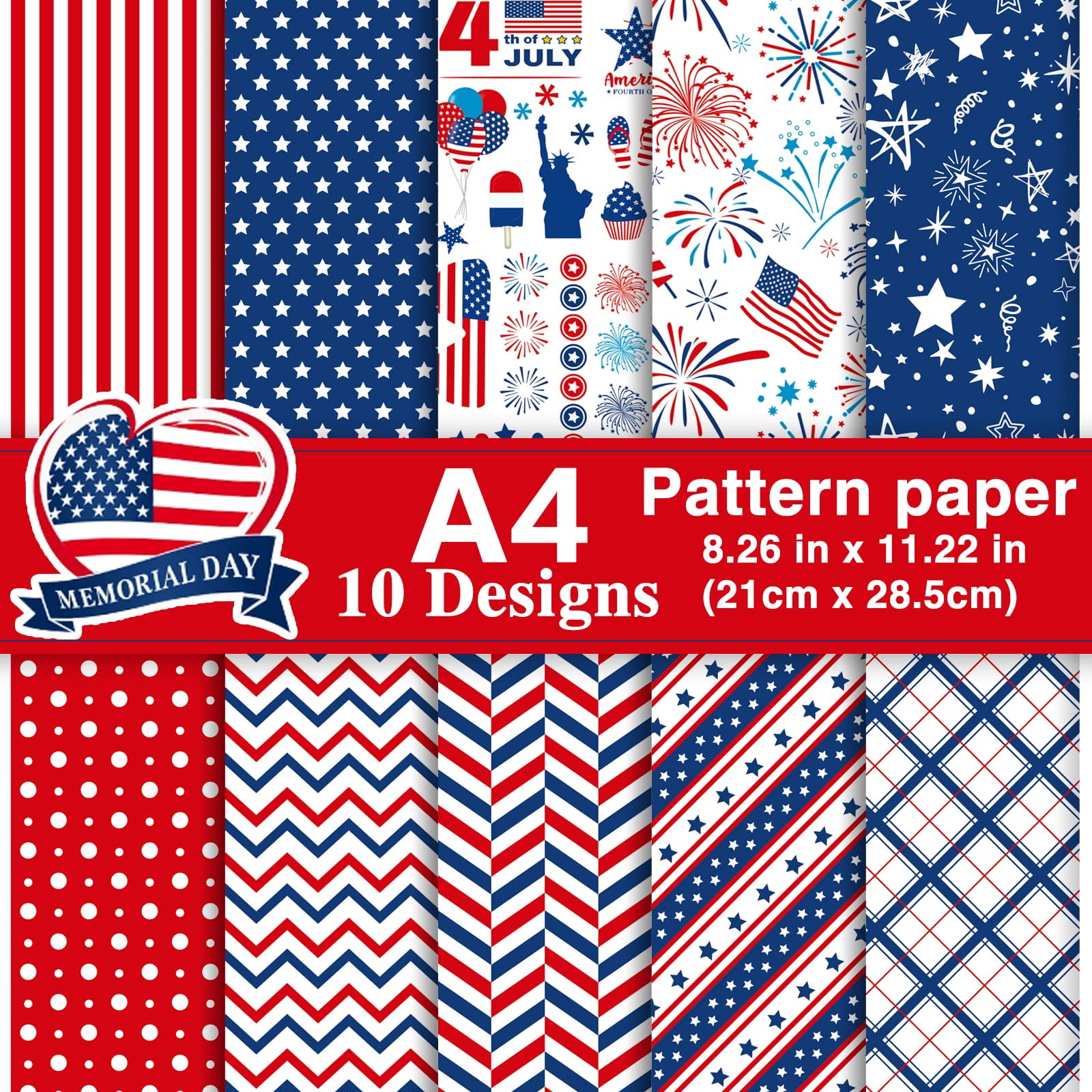 Morcheiong 45 Sheets 4th TSF6 of July Pattern Paper Set A4 Size ...