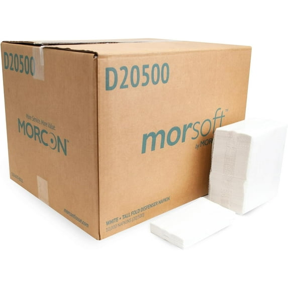 Morcon D20500 Tall-Fold Napkins 1-Ply 7 x 13 1/2 White 500/Pack 20 ...