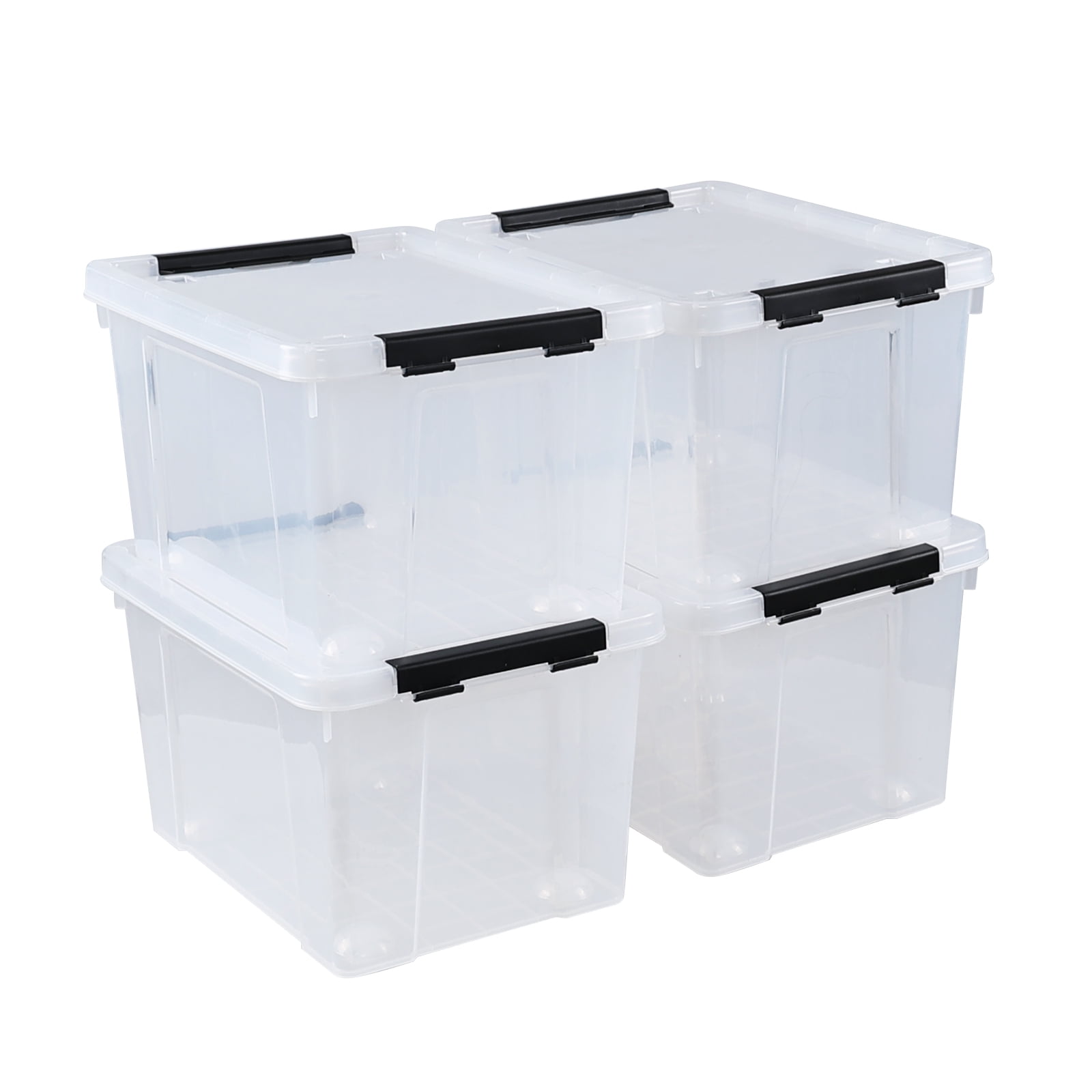 Morcte 23 L Plastic Clear Storage Bin with Lids and Latching Buckles, 4 ...