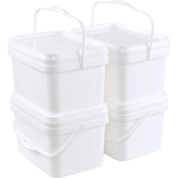 Morcte 3 Gallon White Rectangular Food Bucket Pail with Lid, Set of 4 ...