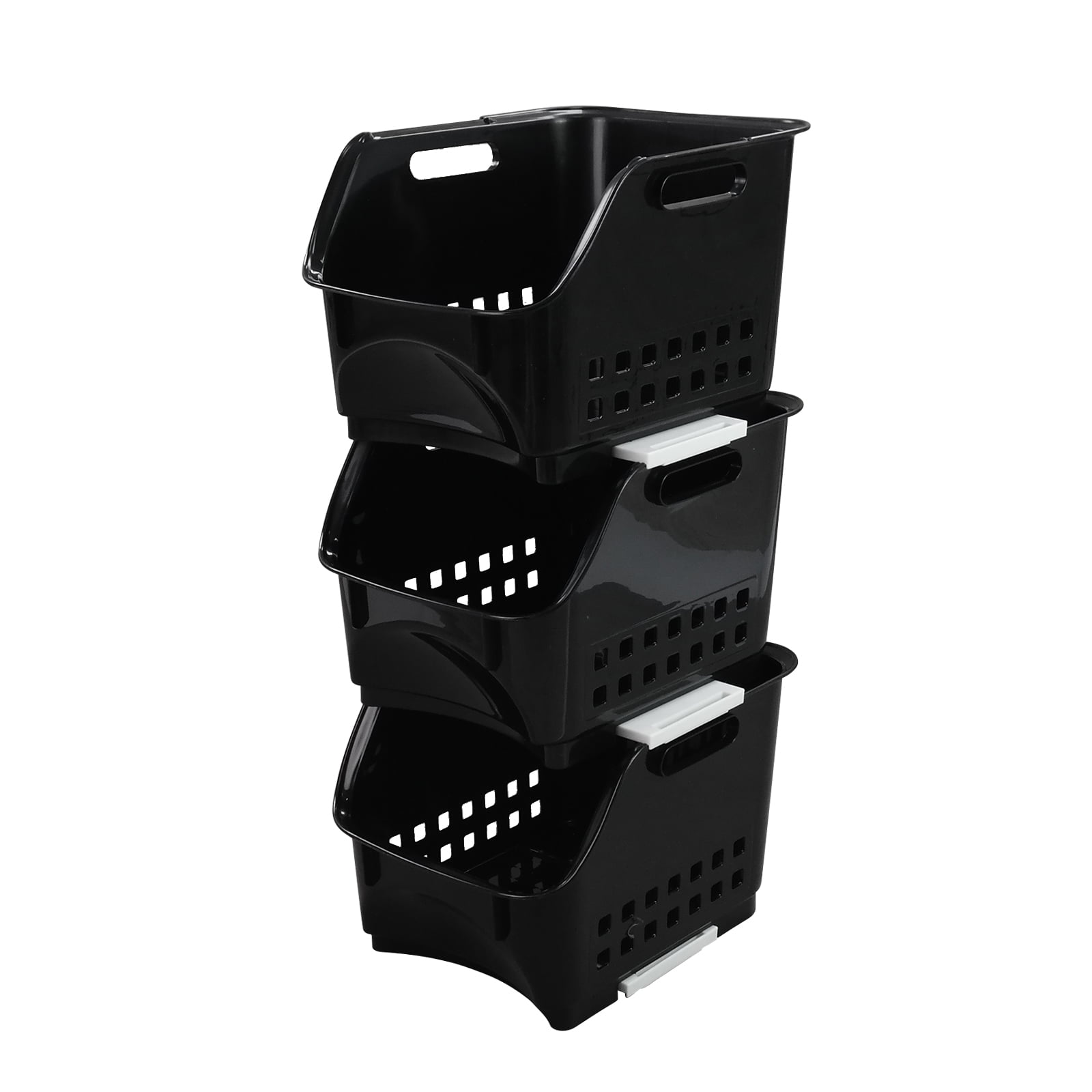 Morcte 3-Pack Black Plastic Stacking Organizer Baskets for Efficient ...