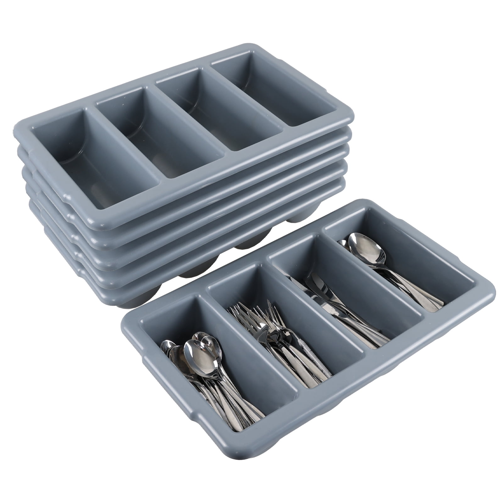 Morcte 4 Compartment Commercial Silverware Bin, Set of 4 Plastic ...