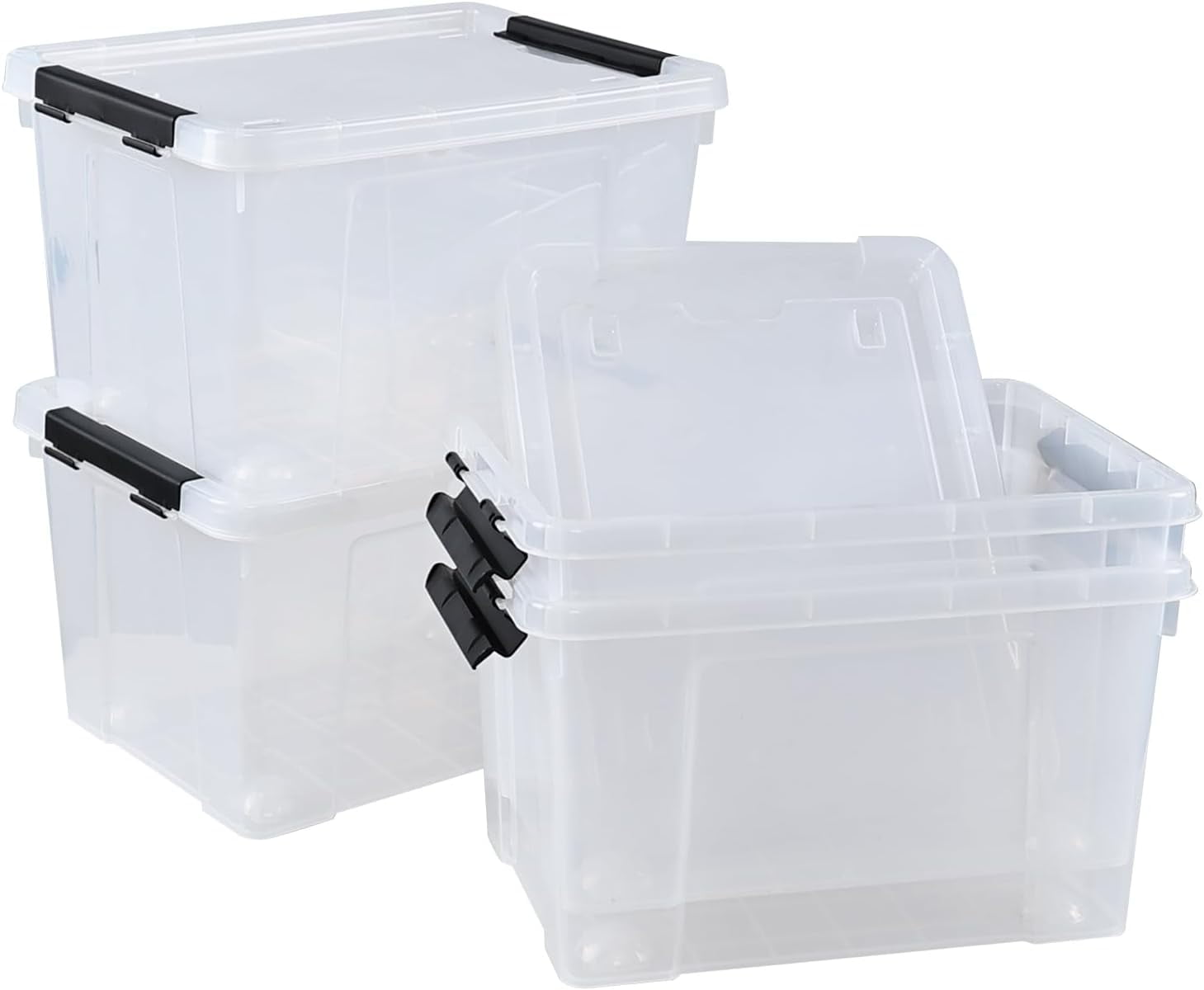 Morcte 4-Pack Clear Plastic Storage Box with Lid and Wheel, 32 L ...