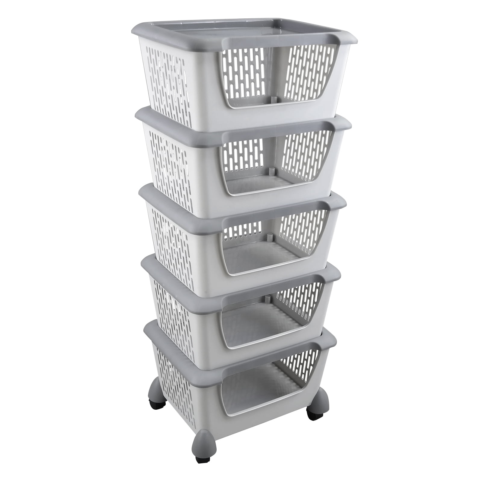 Morcte 5-Pack Plastic Stackable Storage Basket with Lids, Gray Stacking ...