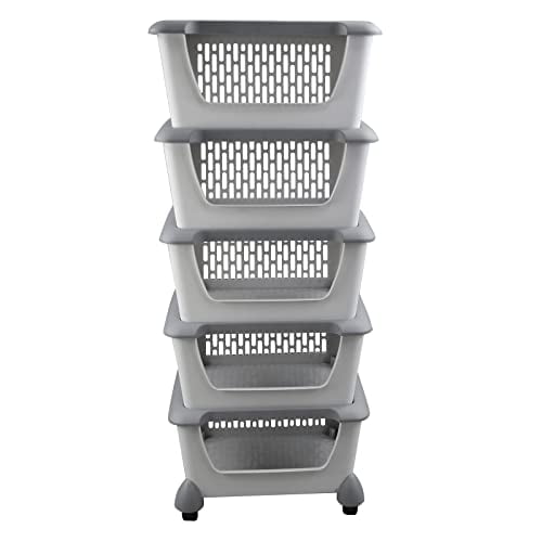 Morcte 5-Pack Plastic Stackable Storage Basket with Lids, Stacking ...