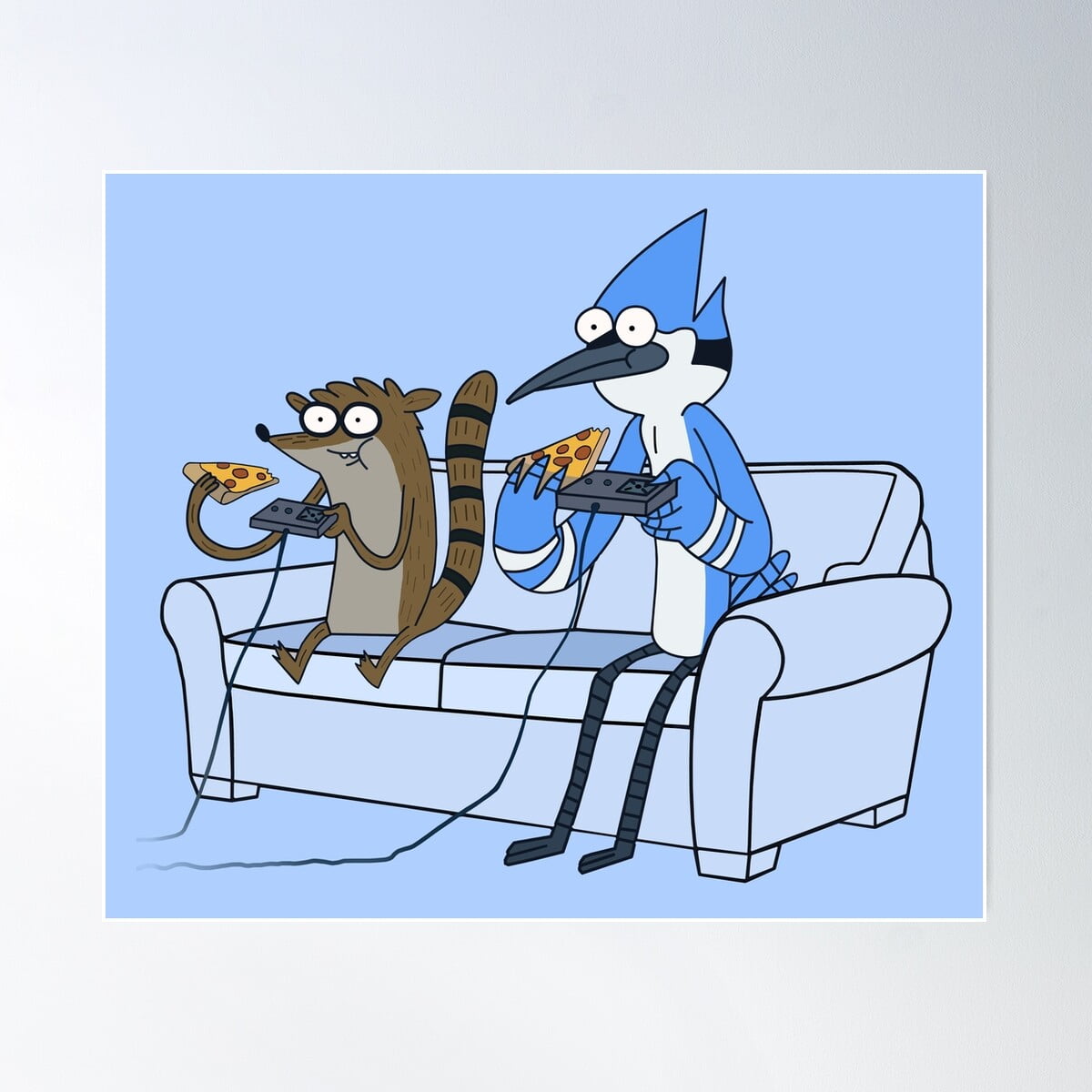 Mordecai And Rigby Pizza And Video Games Poster Wall Art, Modern Wall ...