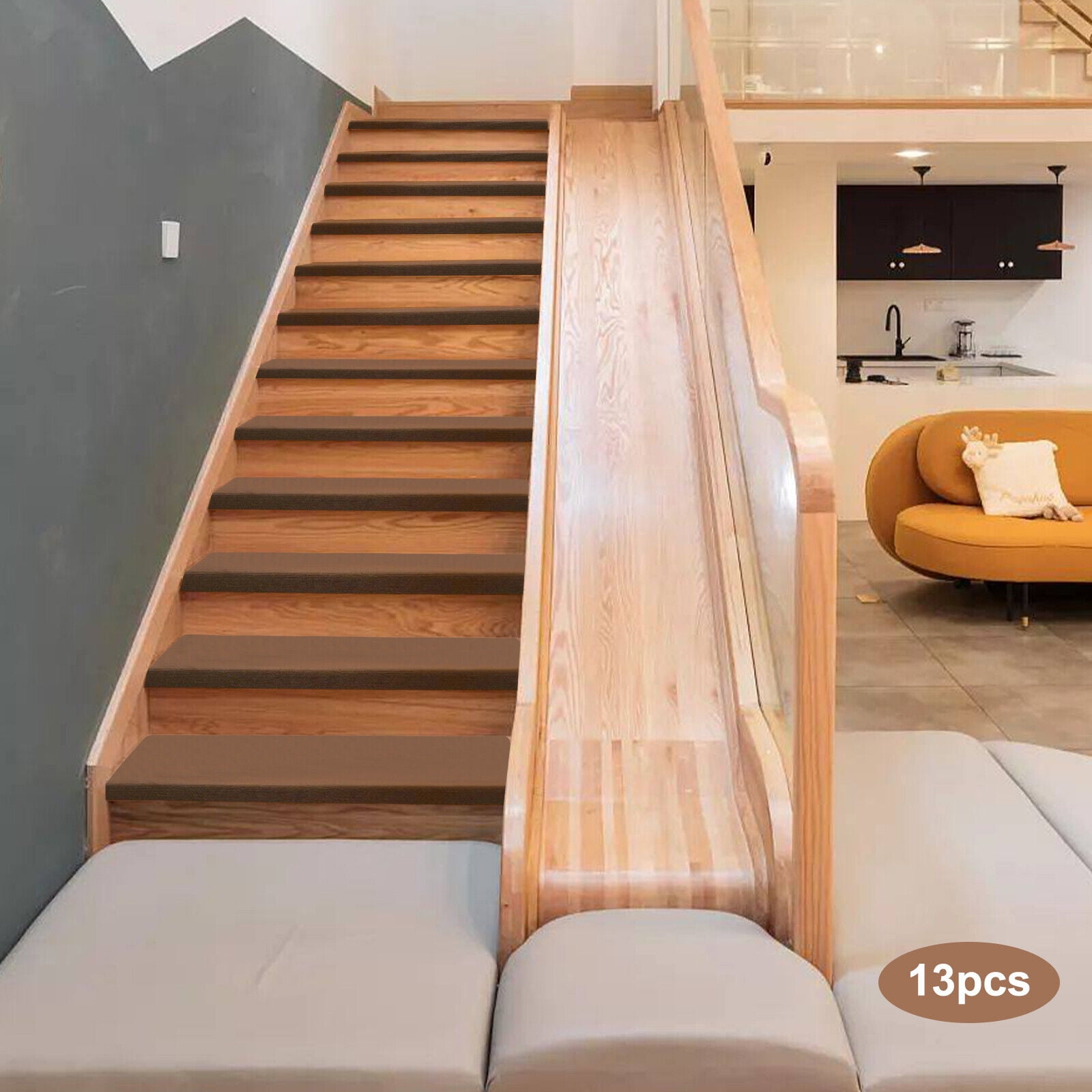 13PCS 3.5mm Stair Treads Set Indoor Solid Brown Carpet Rugs Protection ...