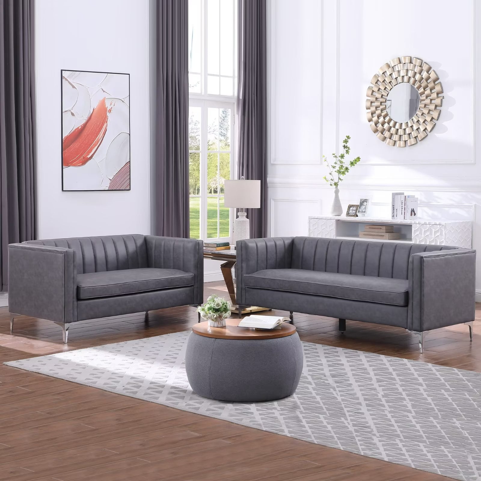 Morden Fort 2 Pieces of Loveseat and Sofa Couch Set Contemporary Comfy ...