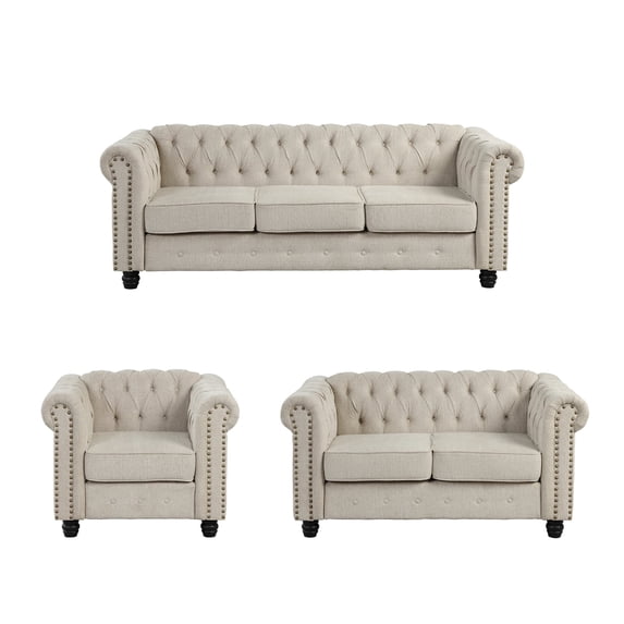 Morden Fort 3 Pieces Living Room Sofa Set, Chesterfield Couch Loveseat ...
