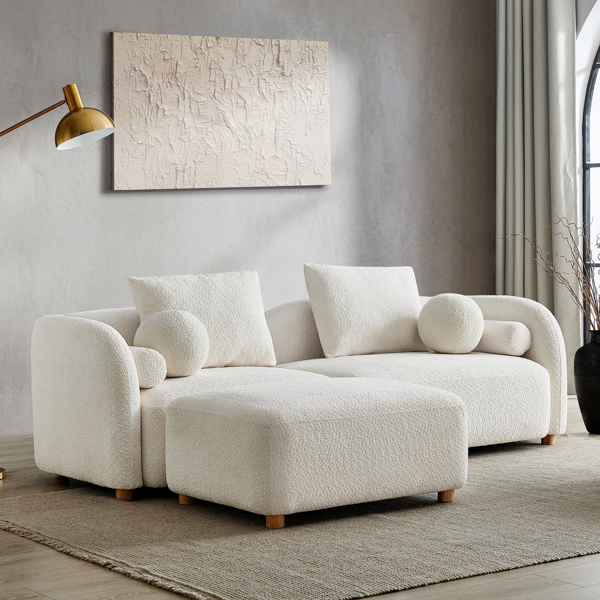 Morden Fort 36" Convertible Boucle Ottoman, Upholstered Footrest ...