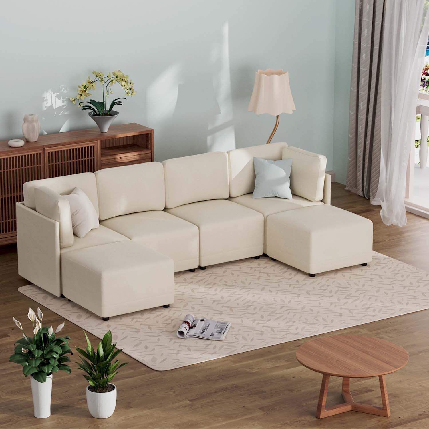 Morden Fort 6 Piece Modular Sectional Sofa Reversible Linen Couch ...
