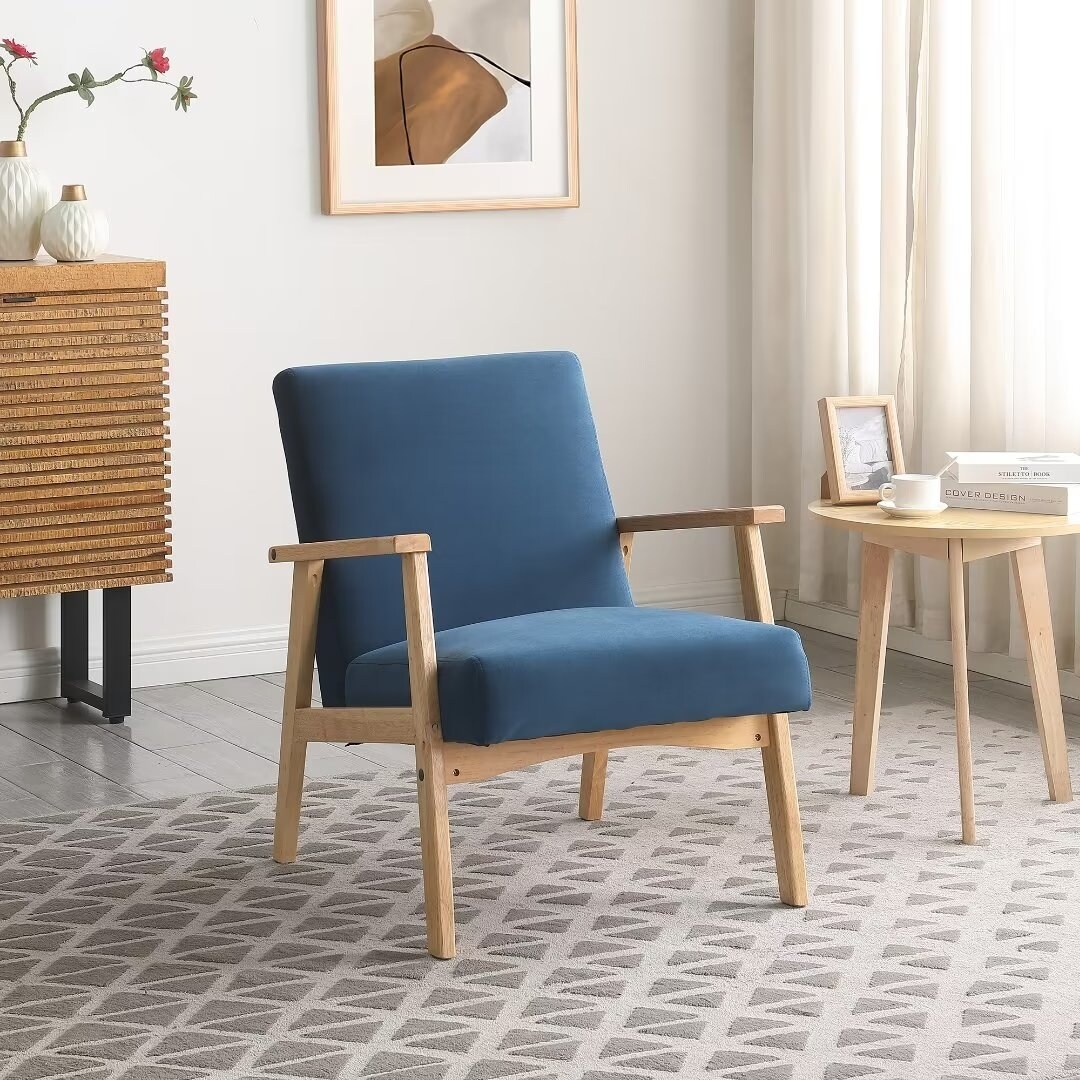 Morden Fort Accent Chair Armchair with Rubber Wood Frame Blue - Walmart.com