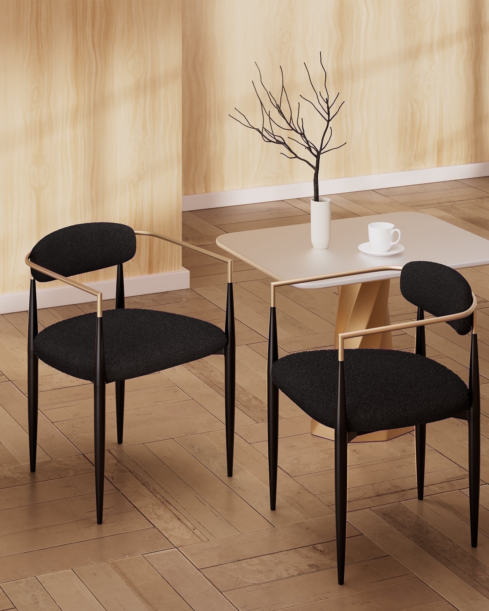 Morden Fort Black Modern Dining Chairs, Boucle Armchairs Set of 2 for ...