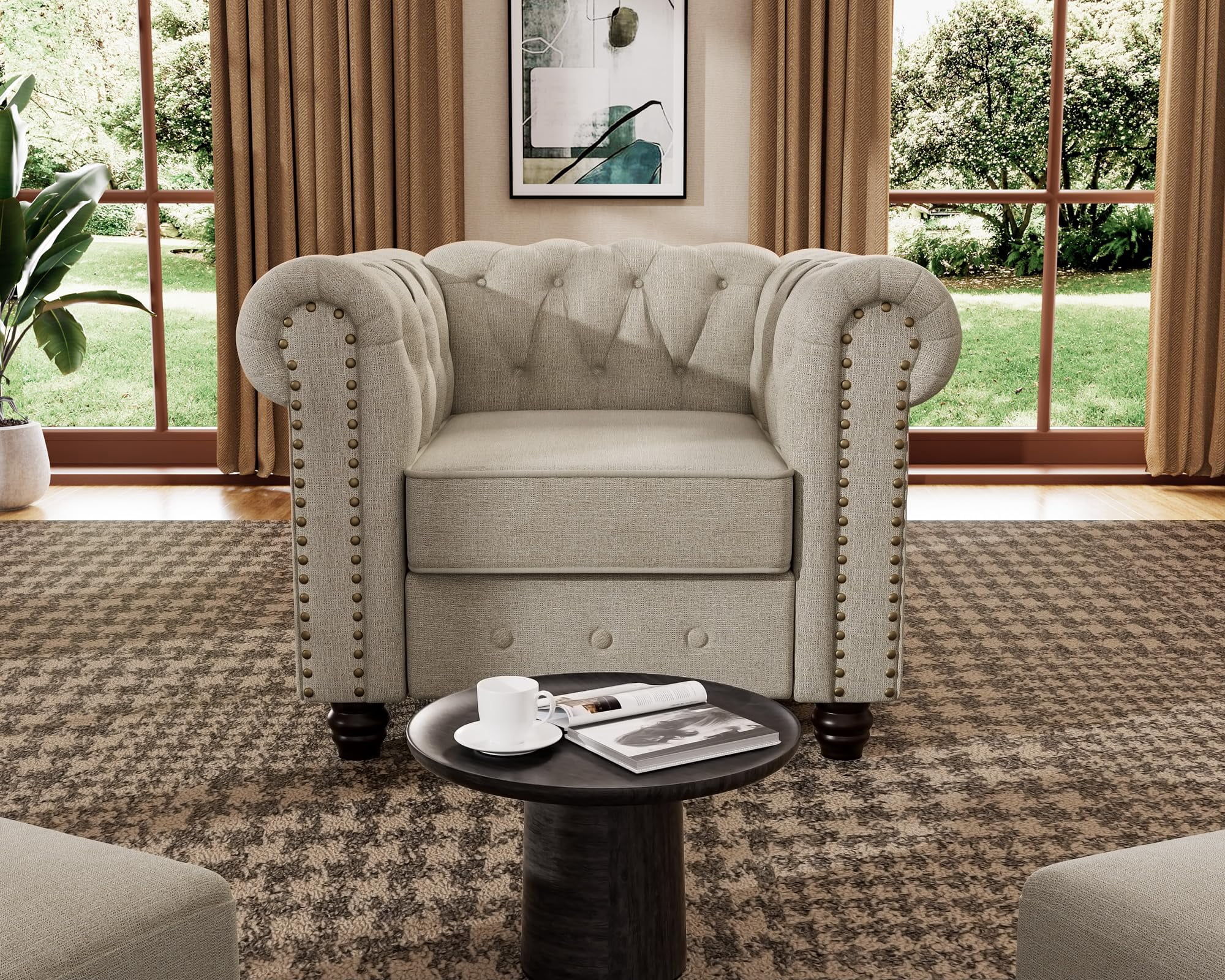 Morden Fort Classic Chesterfield Sofa Chair Set, Tufted Arm Chair Sofa ...