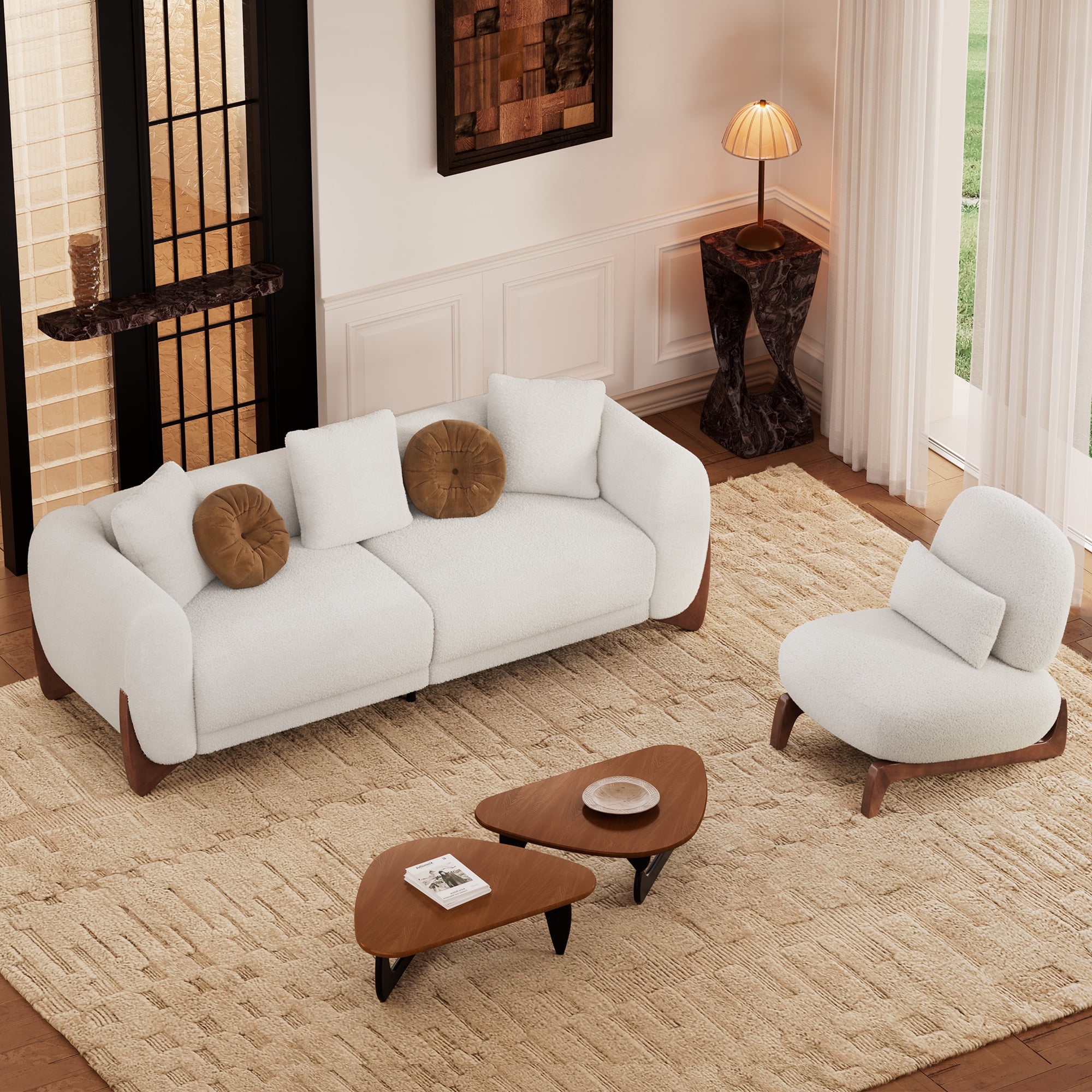 Morden Fort Cloud Sofa and Accent Armless Chair Set, Sherpa Comfy ...