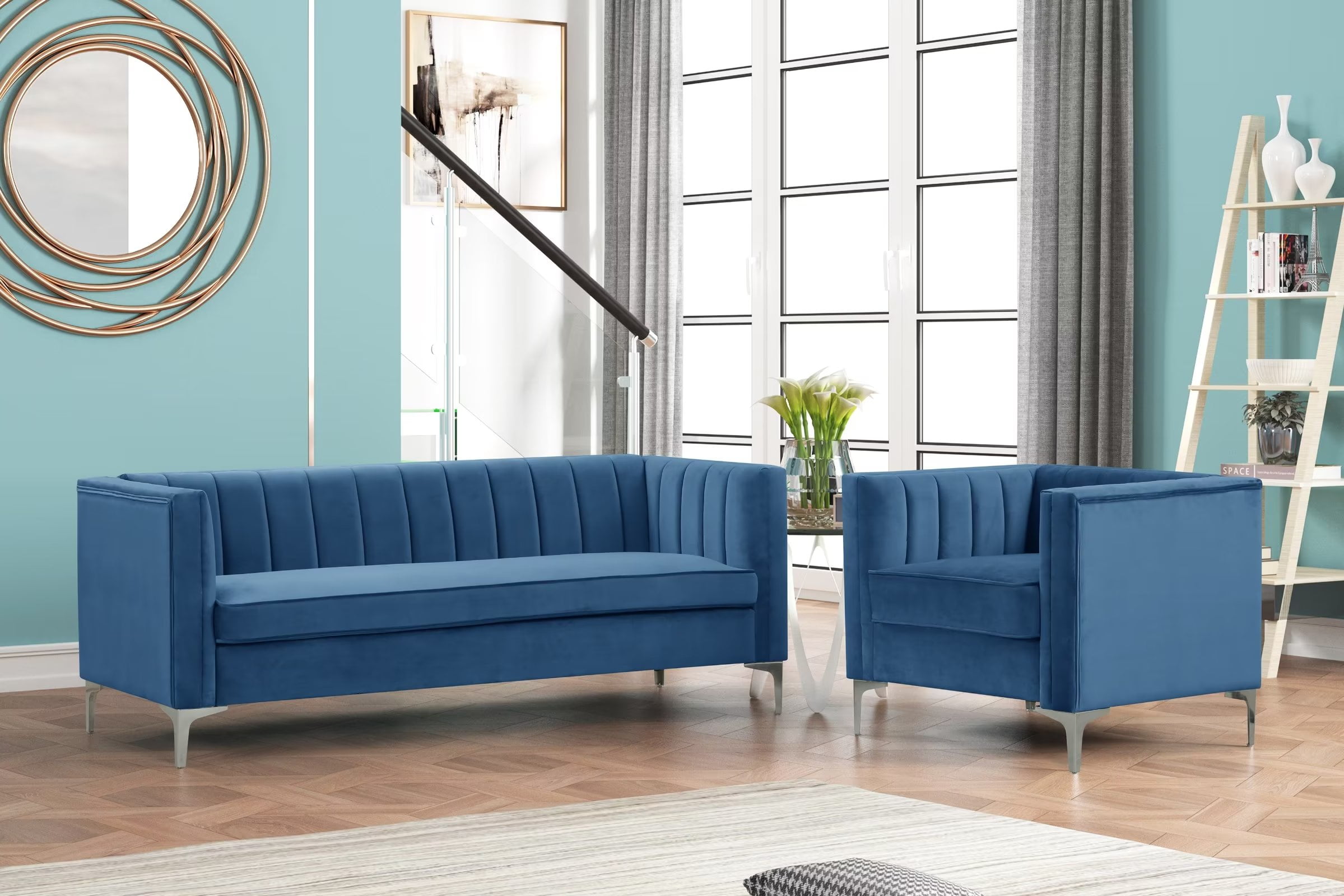 Morden Fort Contemporary Living Room Set Velvet Upholstered Accent ...