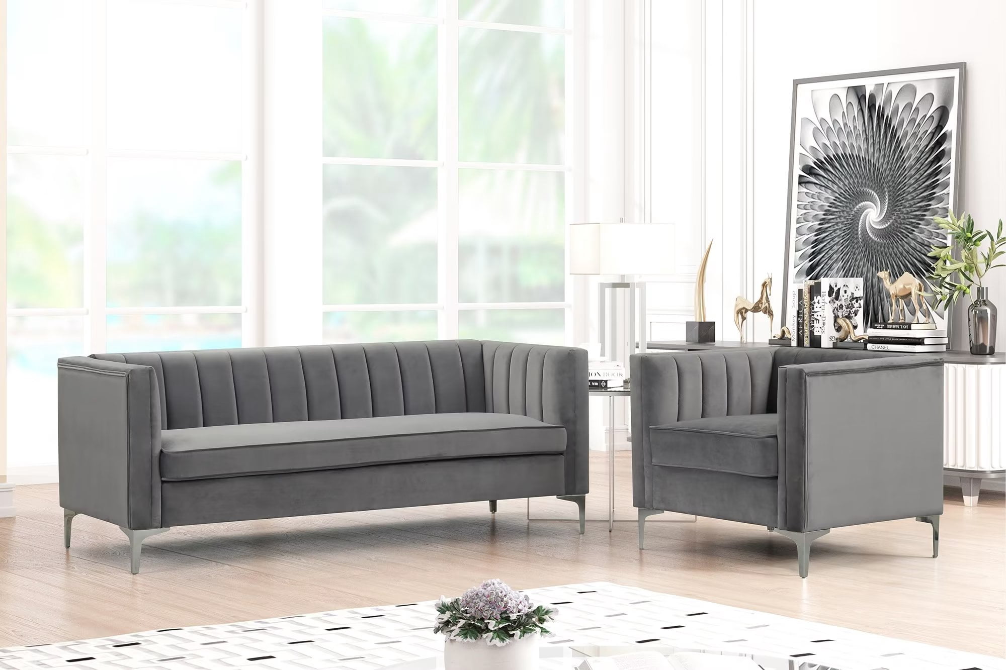 Morden Fort Contemporary Living Room Set Velvet Upholstered Accent ...