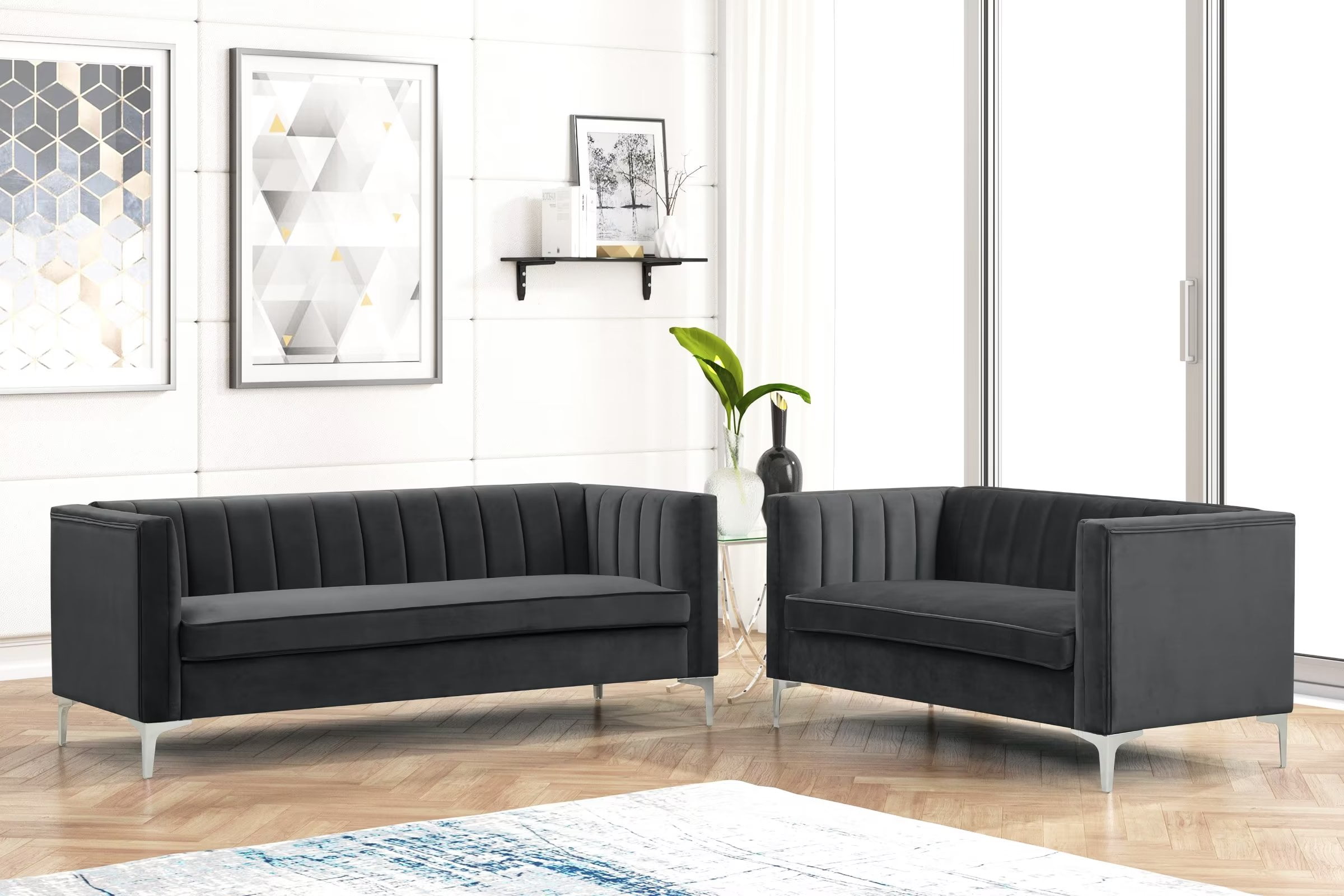 Morden Fort Contemporary Living Room Set Velvet Upholstered Loveseat ...