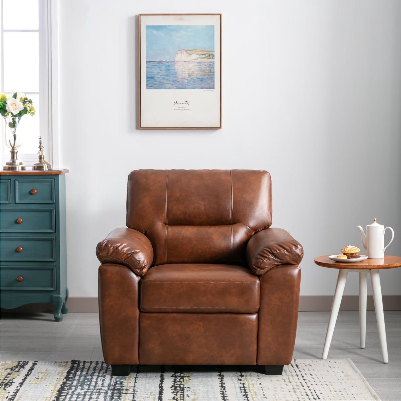 Morden Fort Modern Extra Wide Armchair Sofa, PU Leather Accent Chair ...