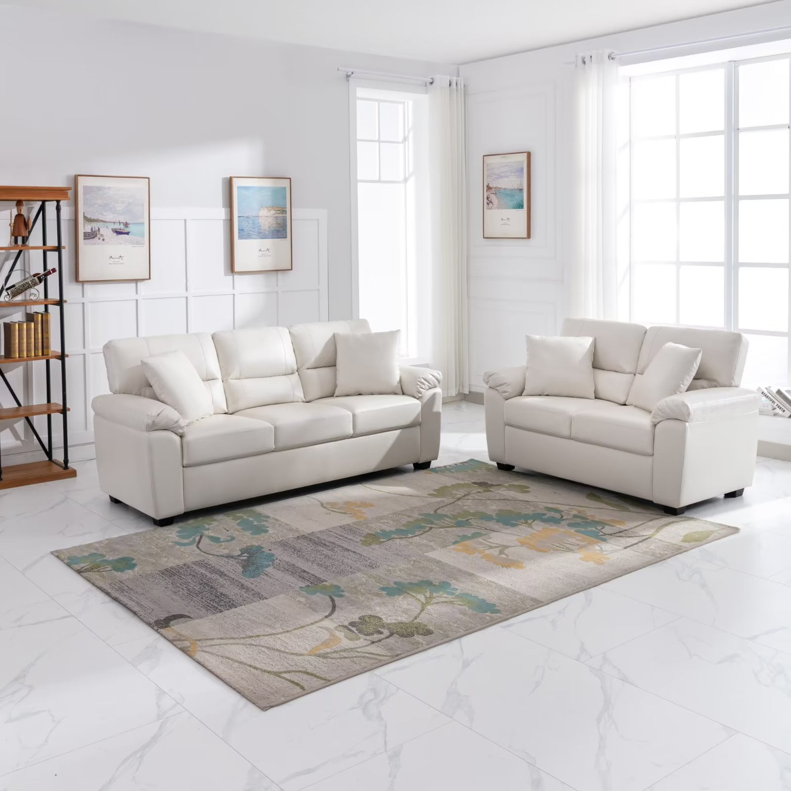 Morden Fort White PU Leather Classic Sofa and Loveseat Set, Designed ...