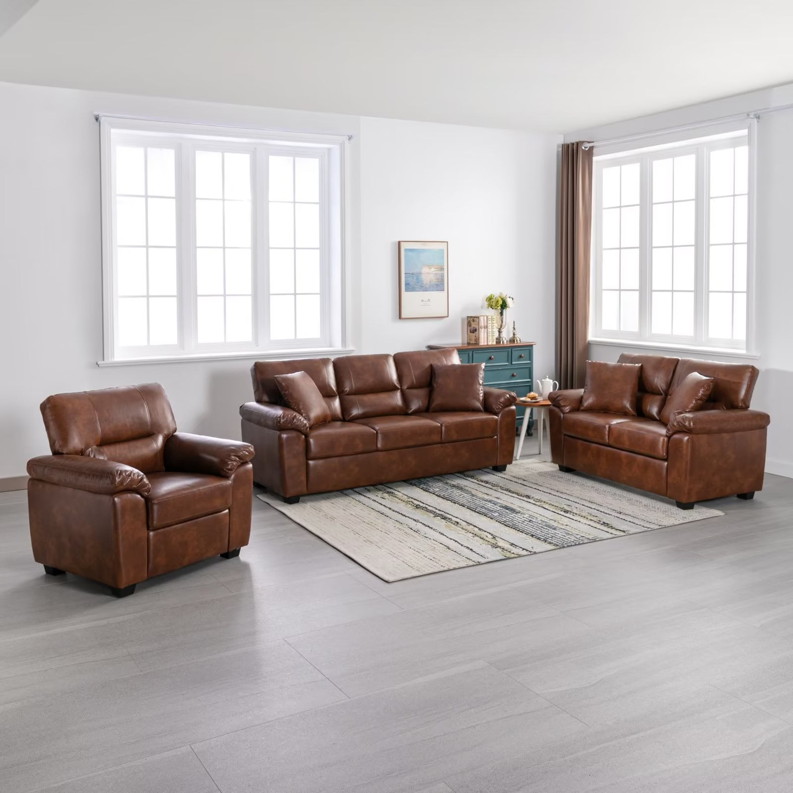 Morden Fort Contemporary PU Leather Couch Set for Living Room or Office ...