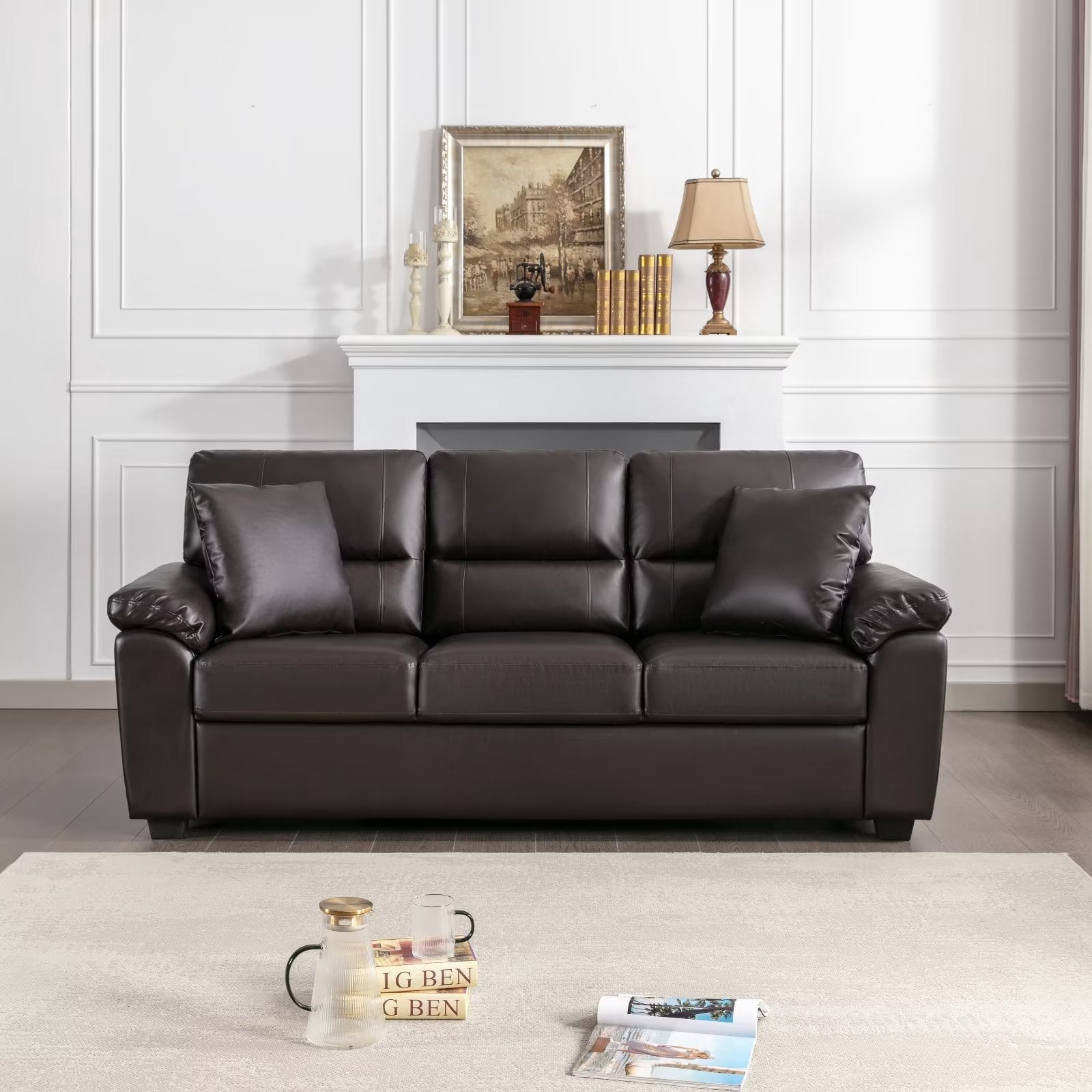 Contemporary PU Leather Sofa Upholstered for Living Room Office 3 ...