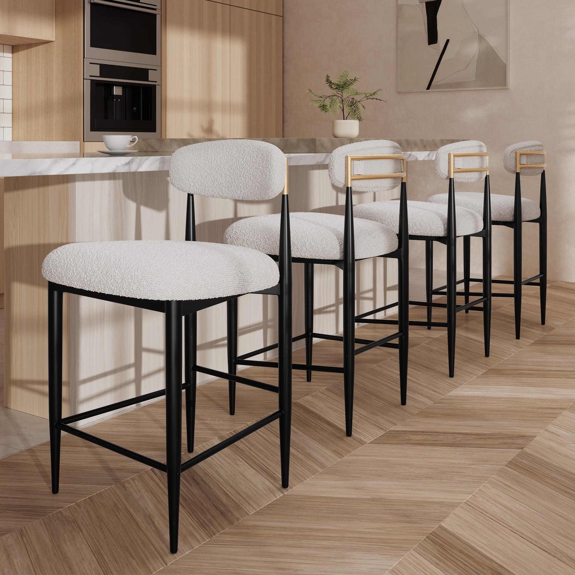 Morden Fort Counter Height Bar Stools Set of 4, 26" Boucle Barstools ...