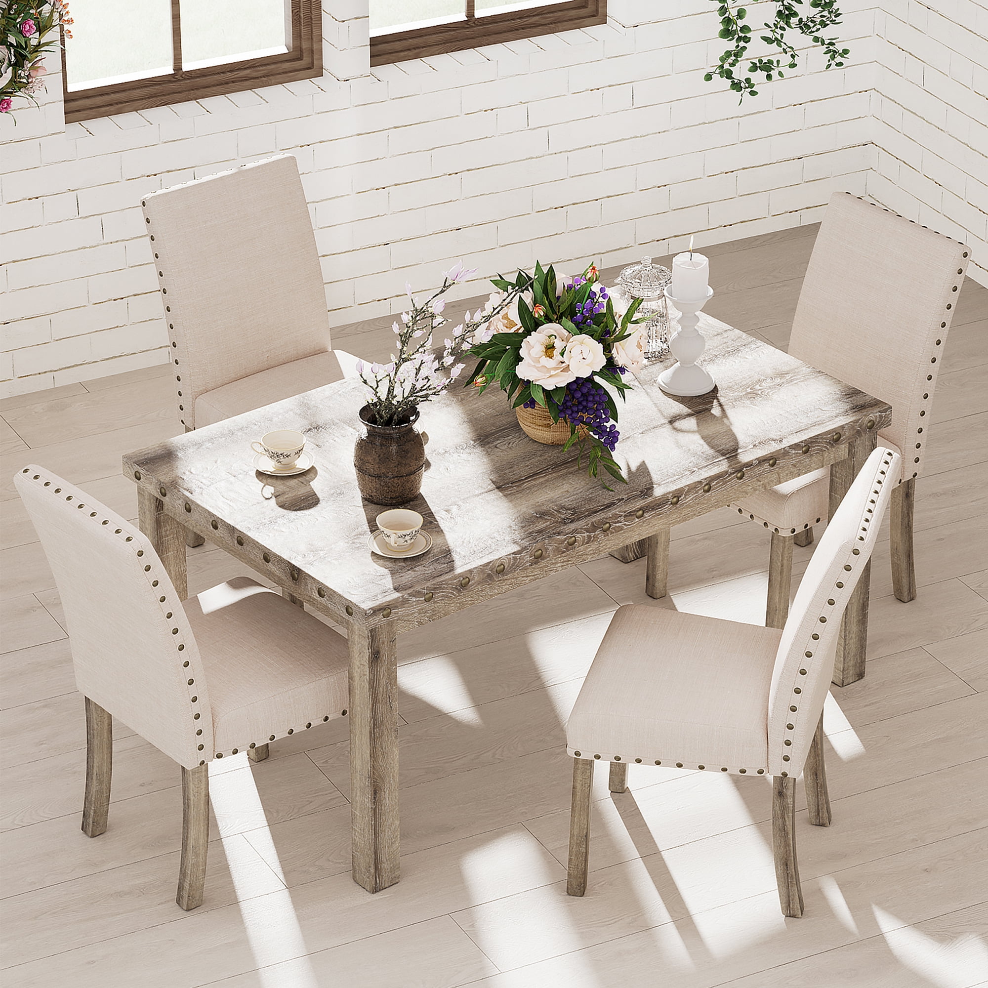 Morden Fort Farmhouse Dining Table Set for 4, Country Style Kitchen ...