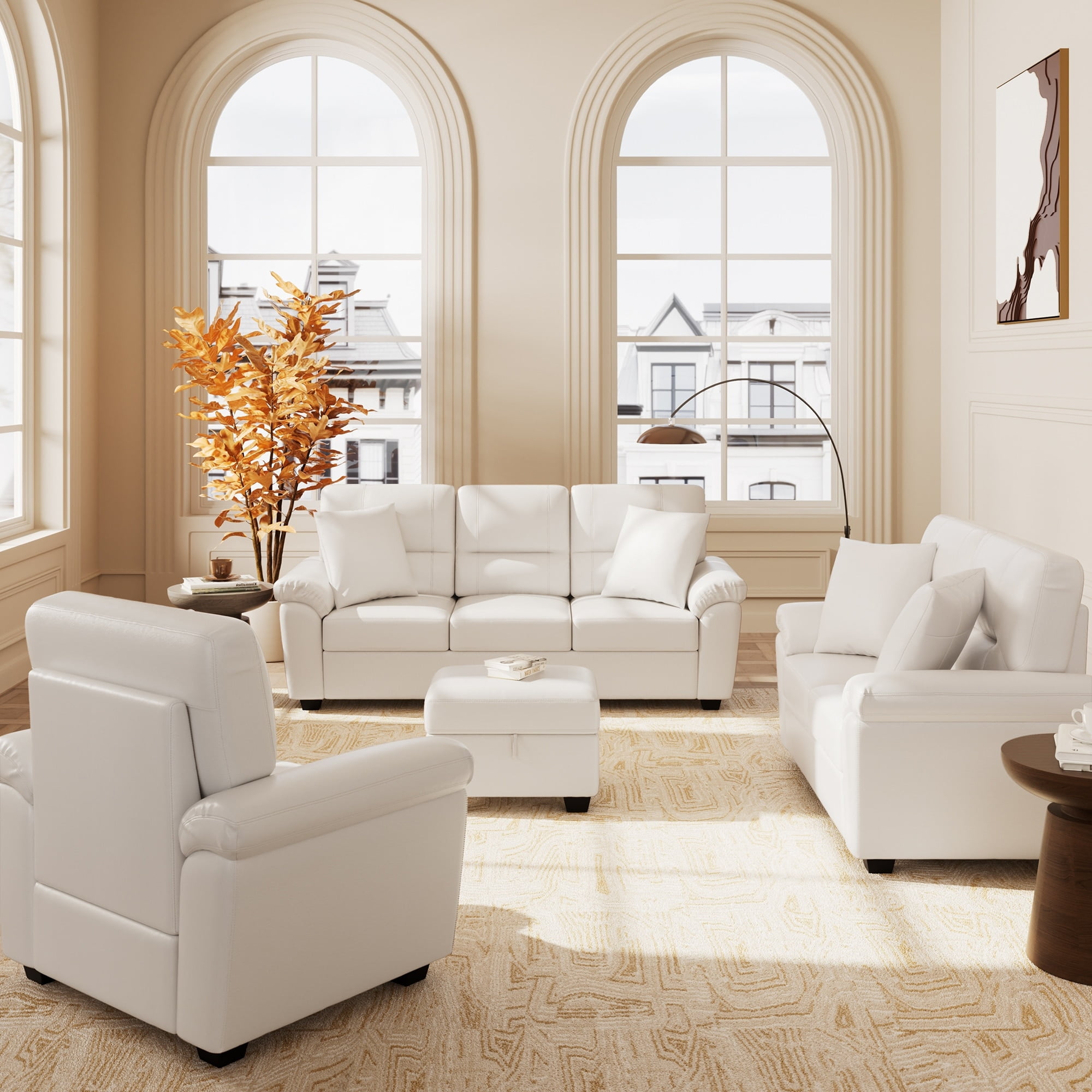 Morden Fort 3-Piece Faux Leather Sofa Set | Space-Saving Living Room ...