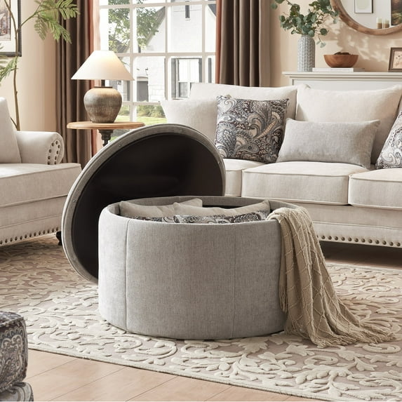 Morden Fort Large Storage Round Ottoman Coffee Table with Lid, Tufted ...