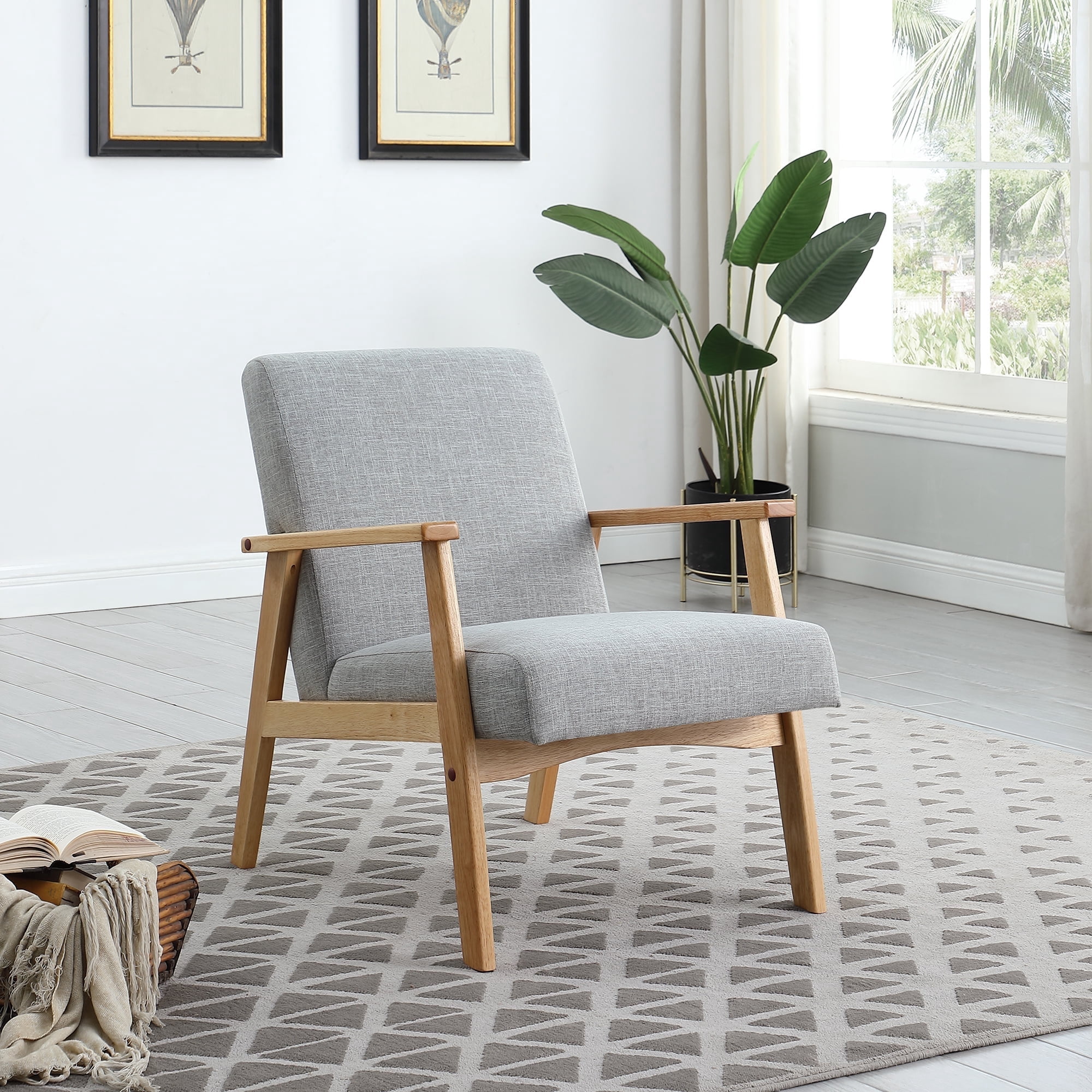 Morden Fort Living Room Armchair, Linen Fabric Upholstered Accent ...