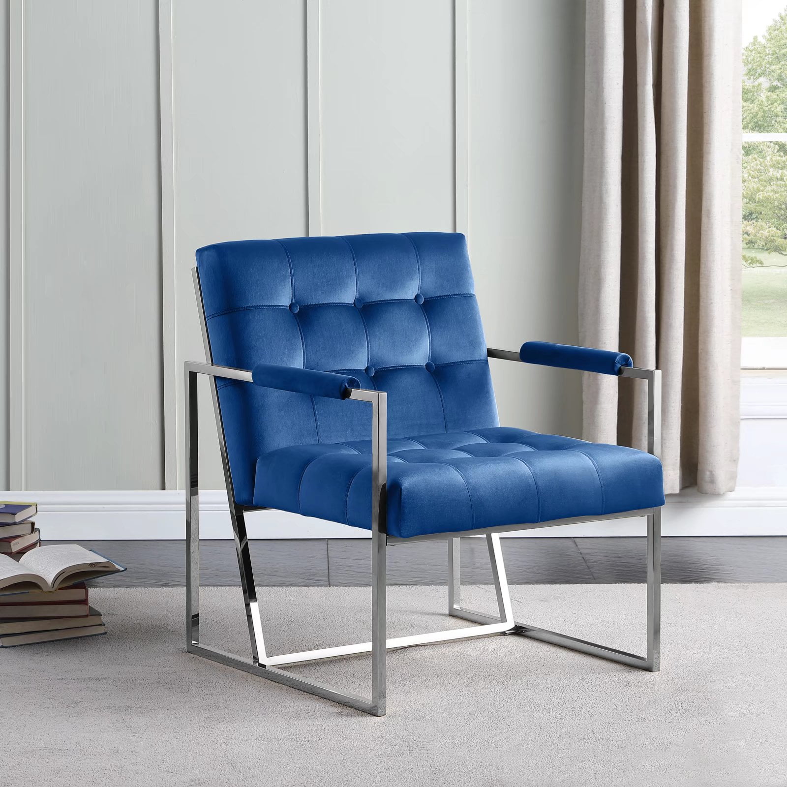 Morden Fort Lounge Arm Chair for Living Room with Metal Frame Blue ...