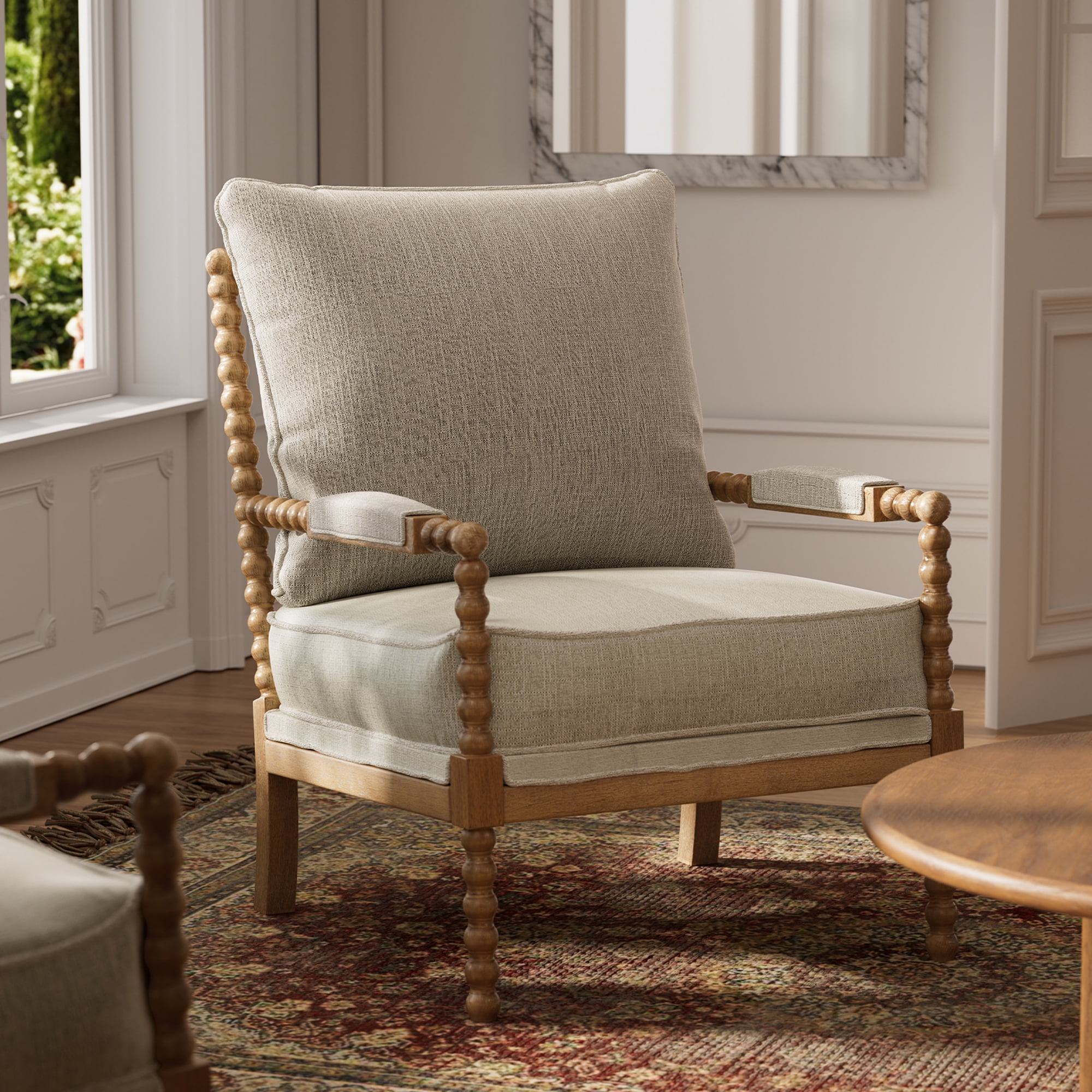 Morden Fort, Mid-Century Arm Accent Chair, Beige, Thick Cushion ...