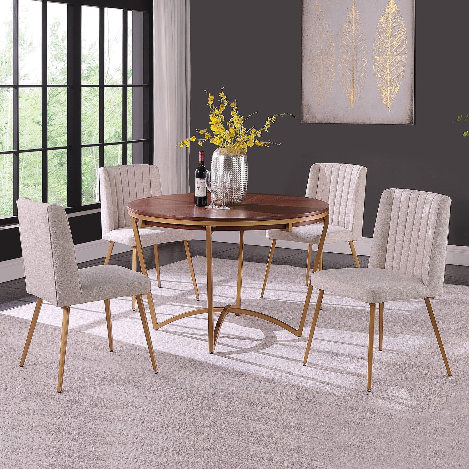 Morden Fort Modern 5-piece Dining Table Set with Classic Round Dining ...